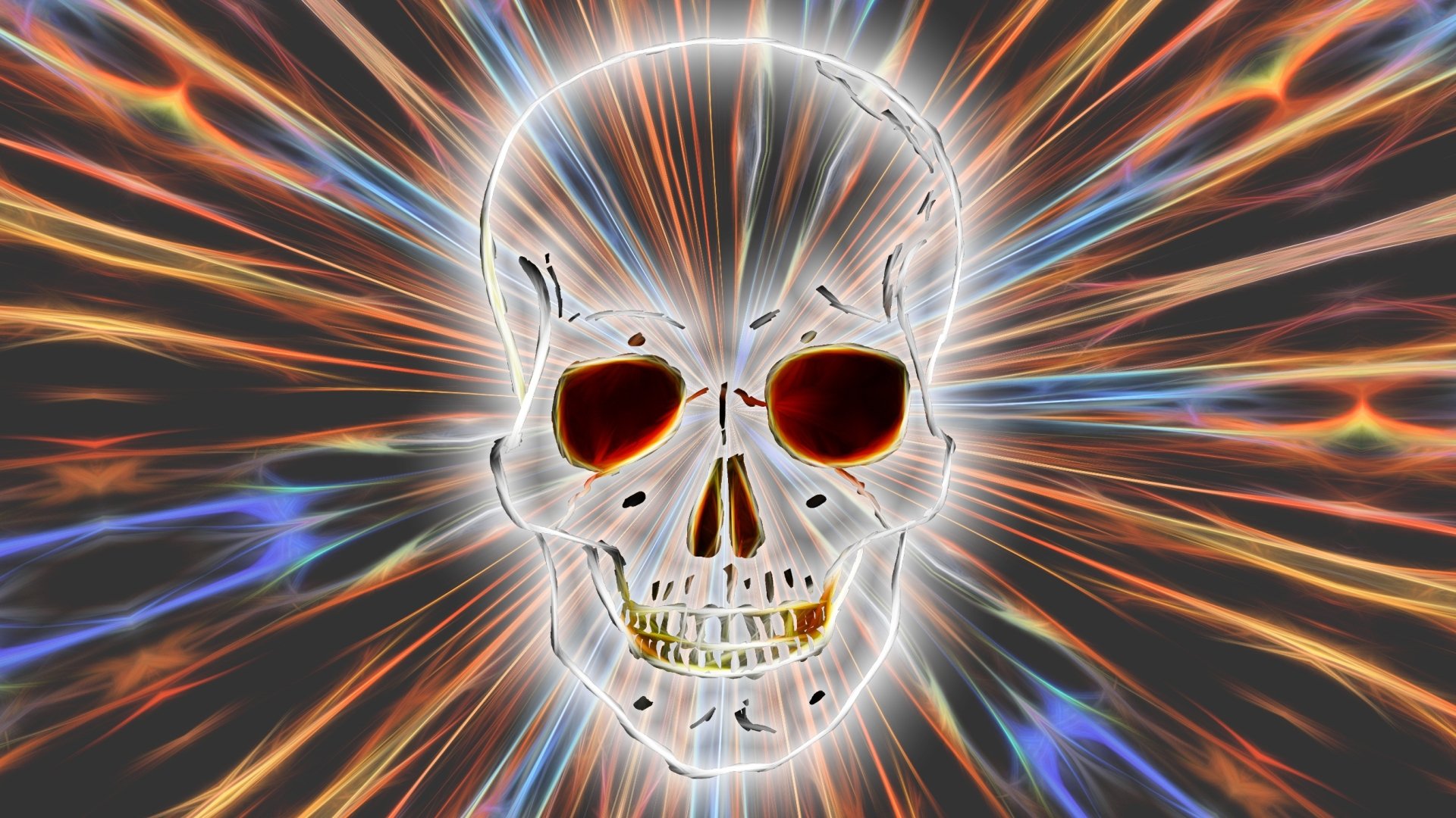 Radiant Skull HD Wallpaper: Vivid Colors, Dark Contrast, White Glow