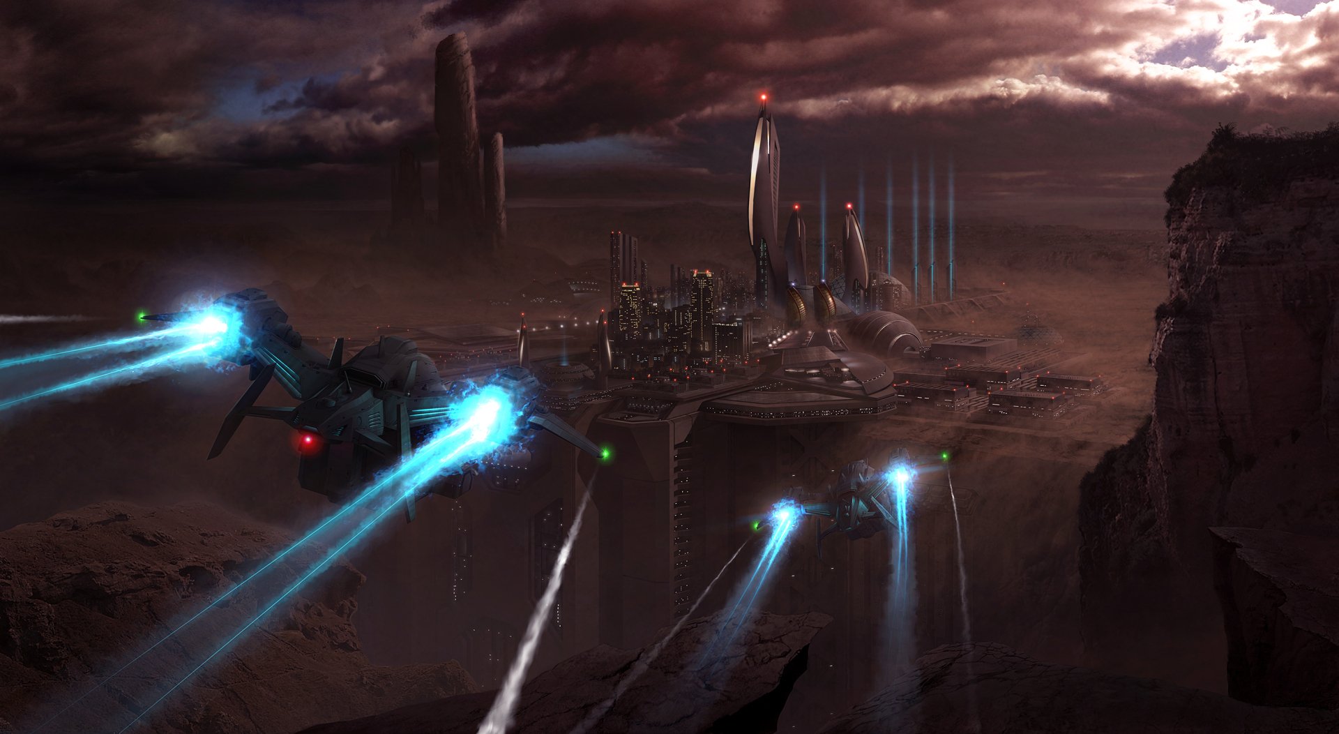 HD Sci-Fi Cityscape: Futuristic Skyscrapers in a Dystopian Landscape ...
