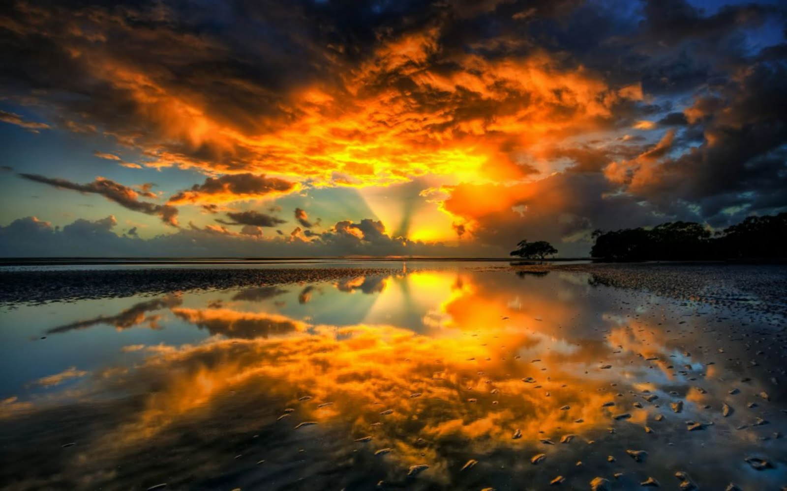 Download Orange (Color) Sunbeam Cloud Sky Sunset Nature Reflection ...