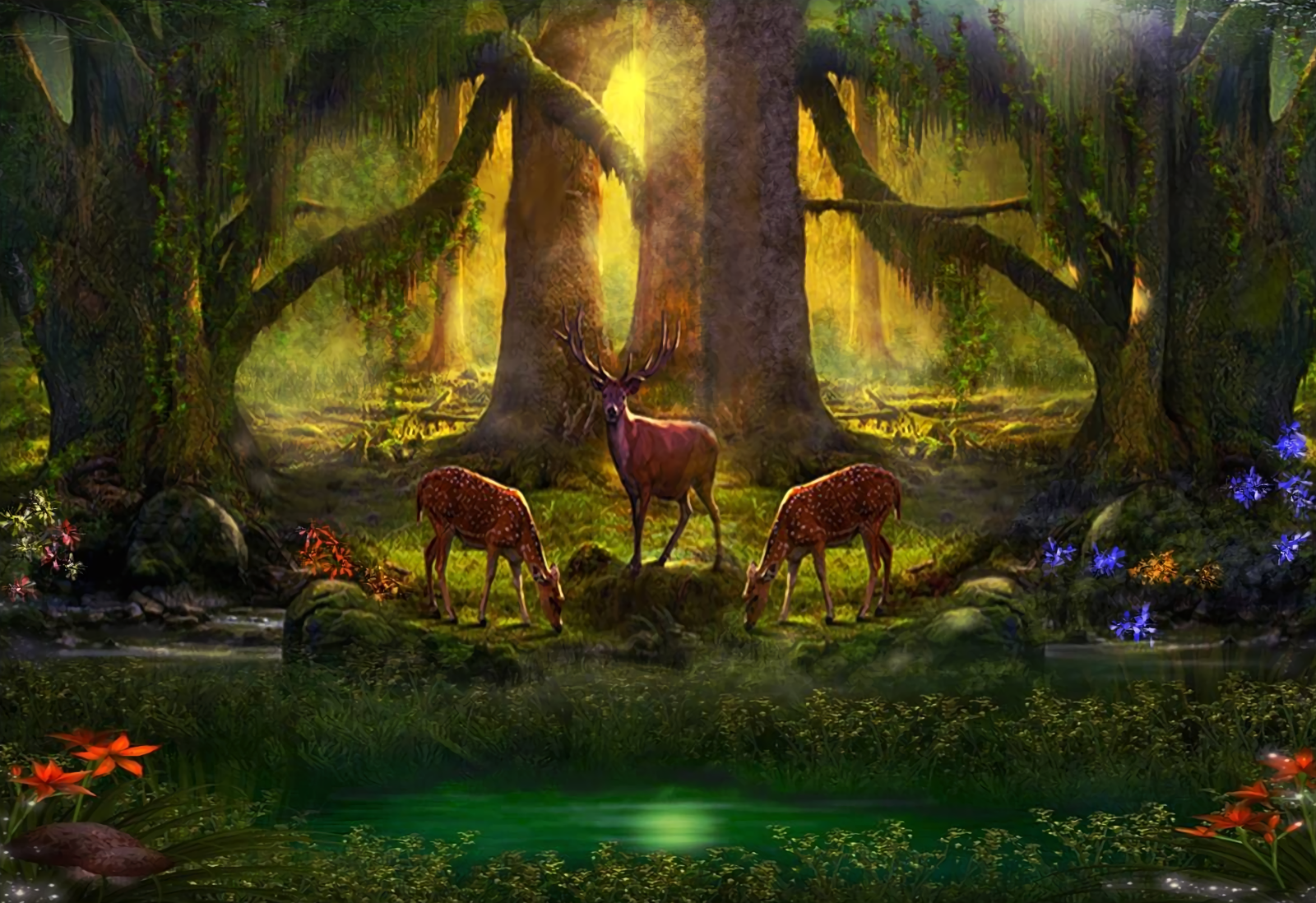 Emerald Forest Deer — Fantasy HD Wallpaper | 1600x1098 | Wallpaper Abyss