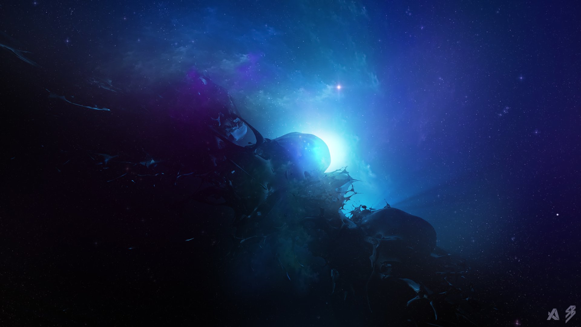Blue Horizons: Stunning HD Sci-Fi Space Wallpaper