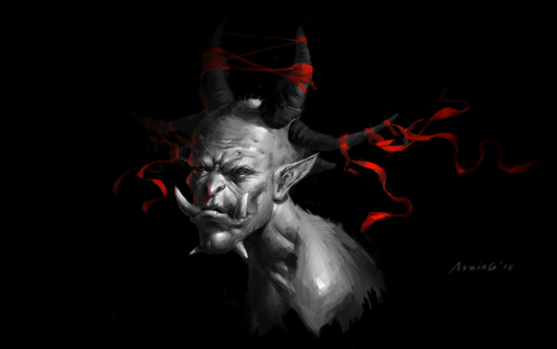 Download Pointed Ears Horns Dark Creature HD Wallpaper by Ruxing Gao