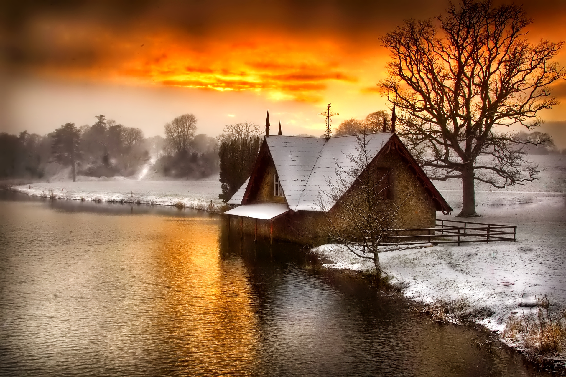 Download Snow Tree House Winter Earth Photography Sunset HD Wallpaper