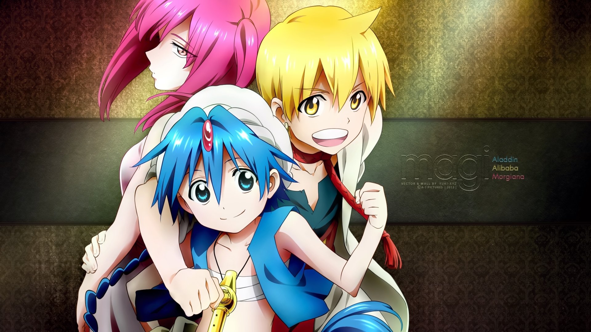 Magi: The Labyrinth of Magic HD Wallpaper featuring Morgiana, Alibaba, and Aladdin by Yuki-xyz