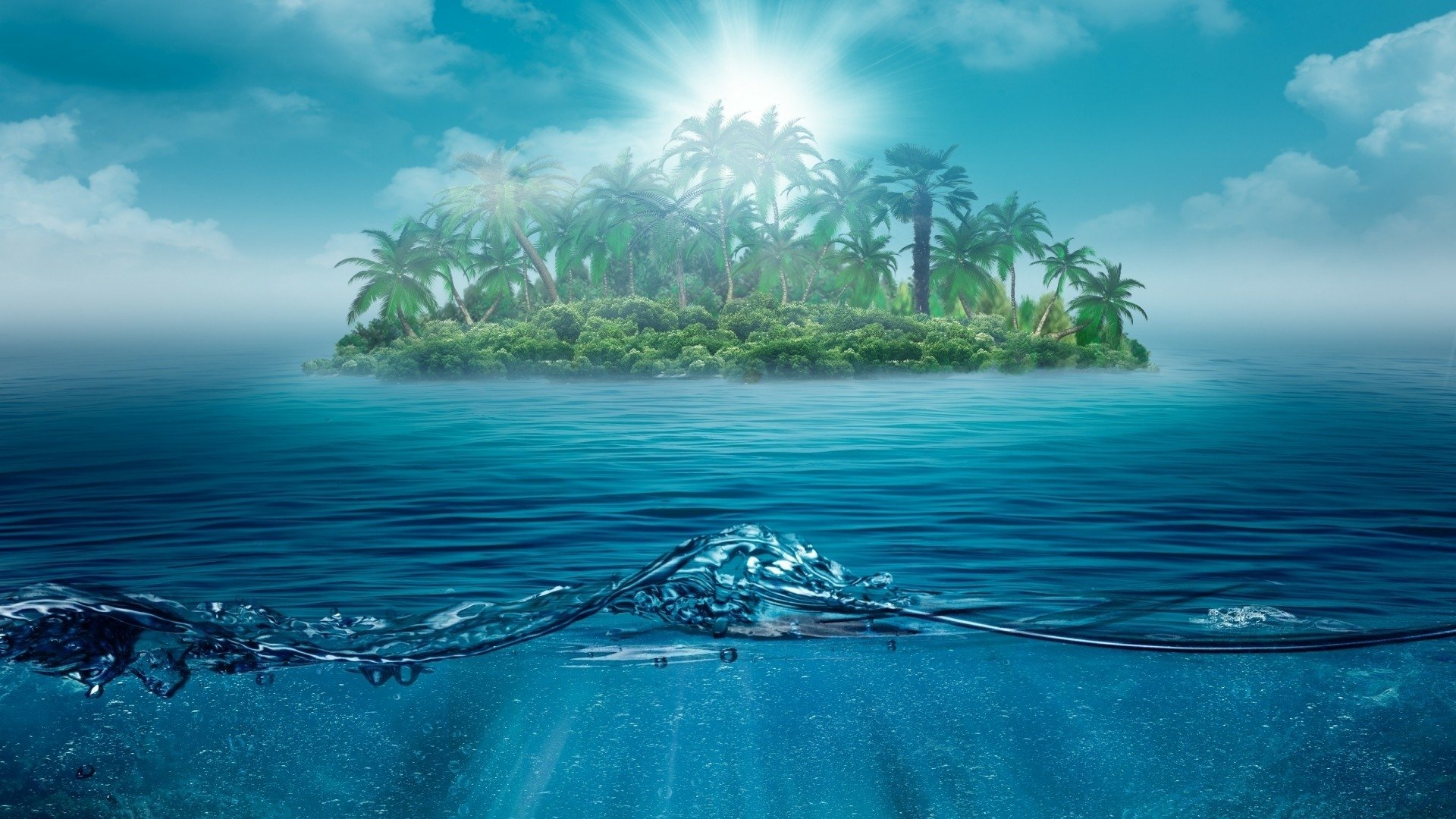 Download Water Blue Sea Ocean Palm Tree Tropical Artistic Island HD ...