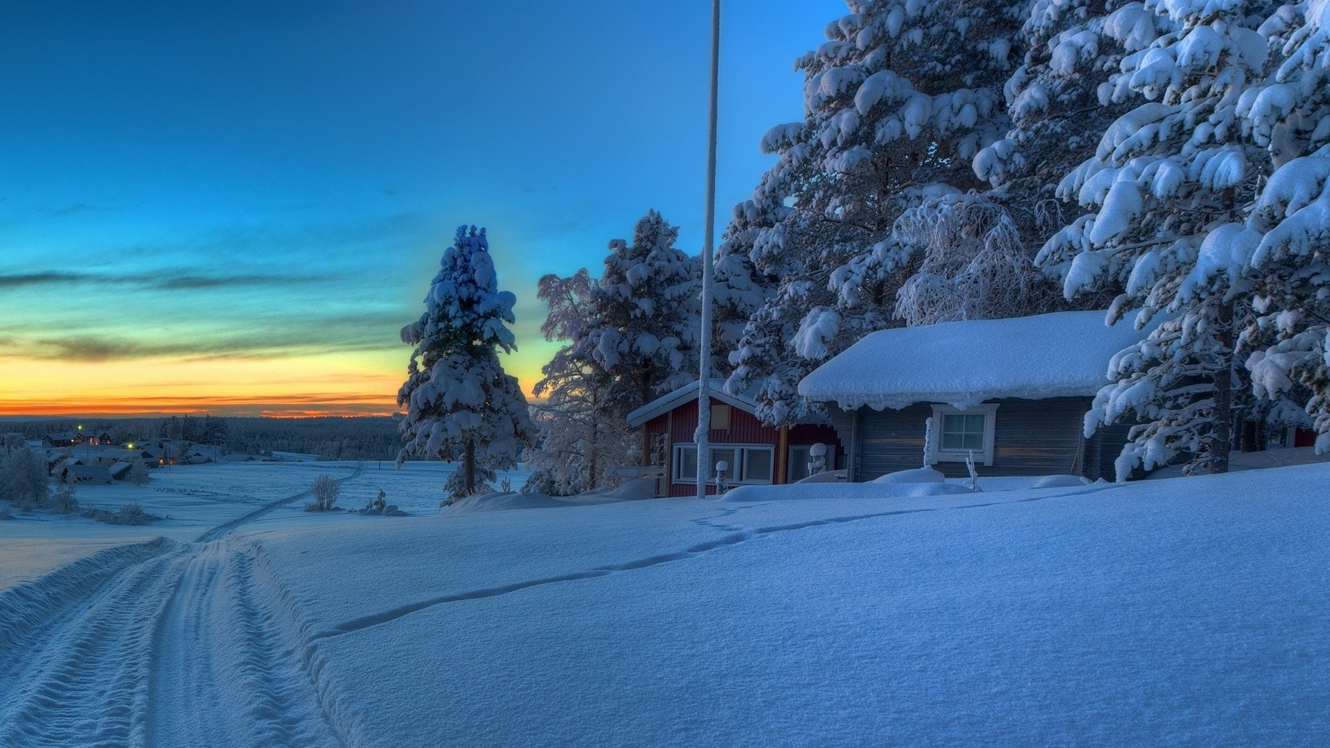 Download Sunset Tree House Snow Earth Photography Winter Winter Sunset ...