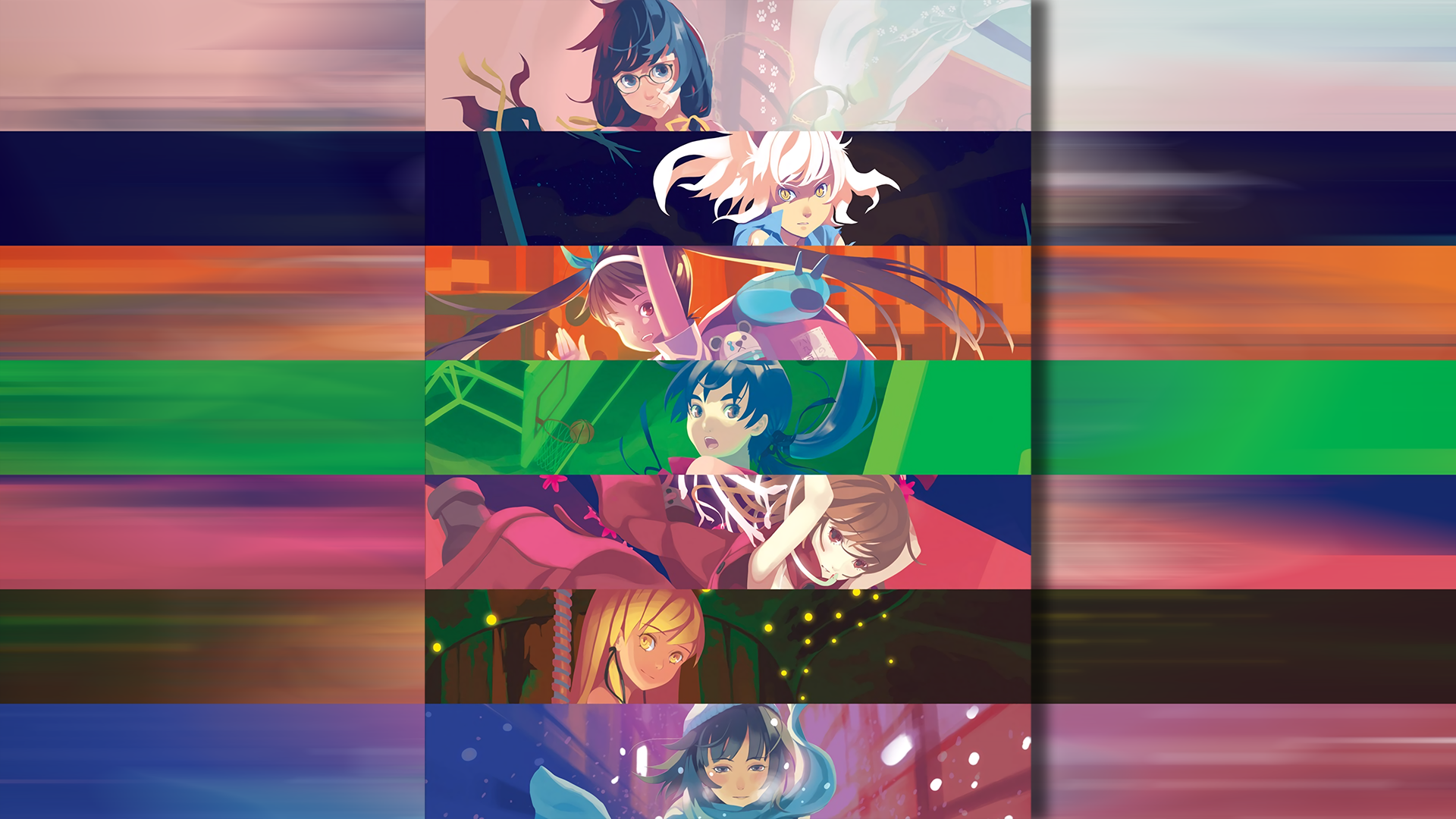 Monogatari Series HD Wallpaper: Nadeko, Shinobu, Kanbaru & Hanekawa Squad