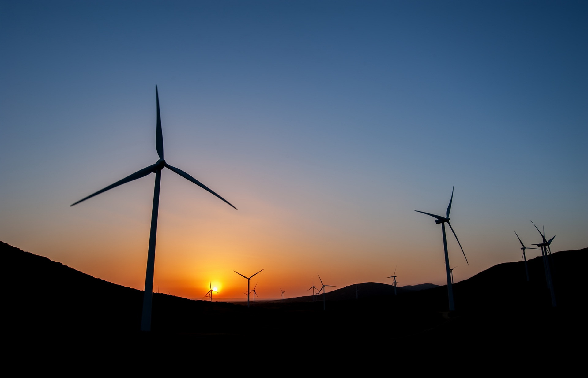 Download Horizon Sunset Man Made Wind Turbine HD Wallpaper
