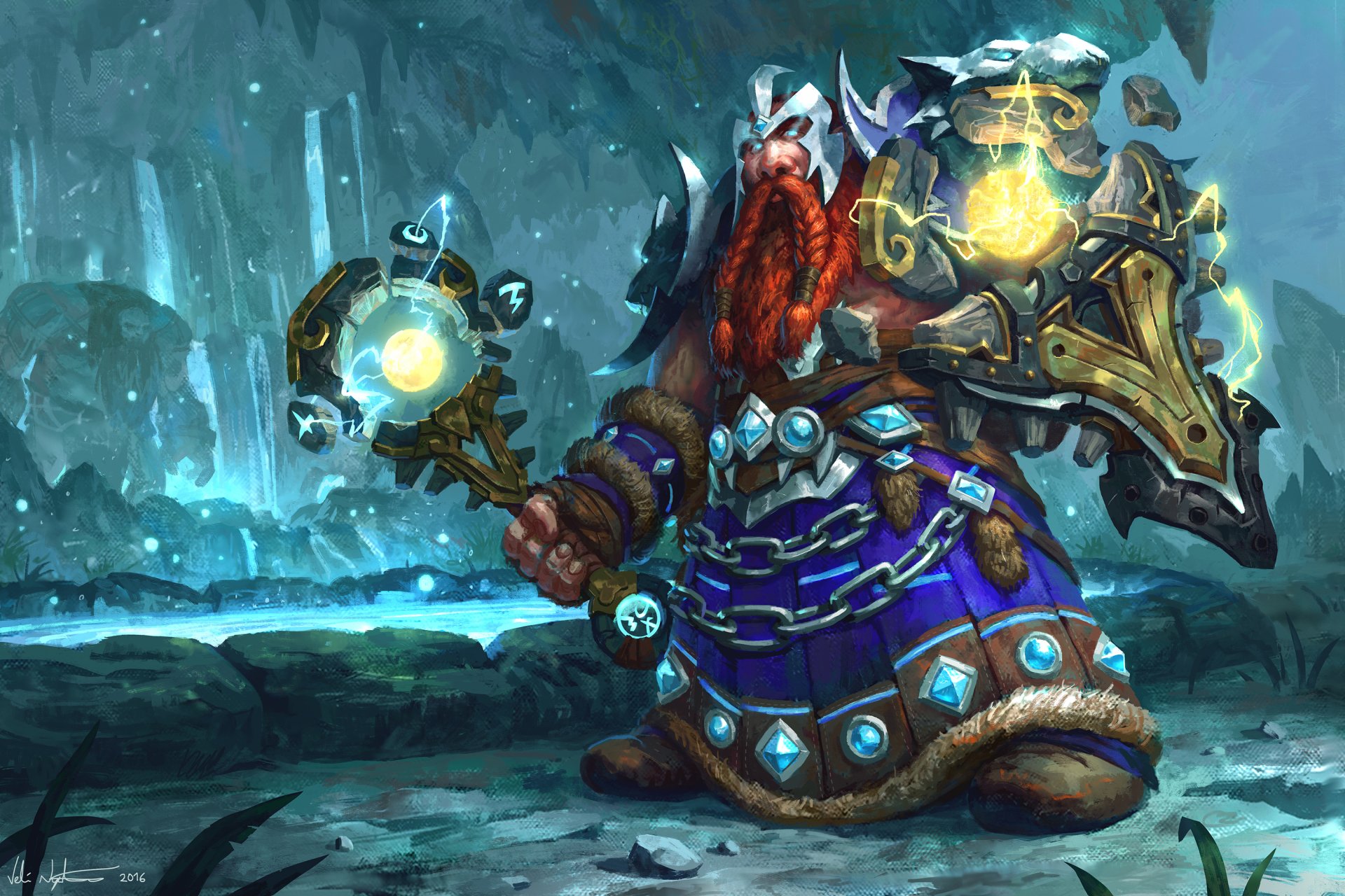 Epic Warcraft Dwarf Shaman with Staff and Shield – HD Gaming Wallpaper