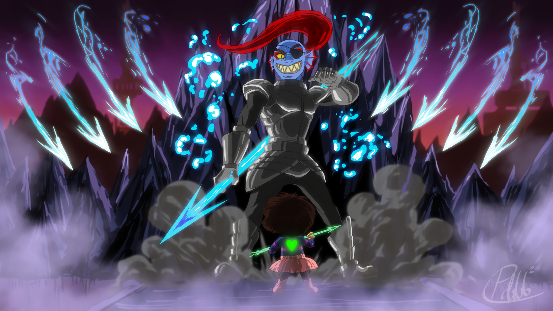 Epic HD Wallpaper: Undyne vs. Frisk from Undertale by Pdubbsquared