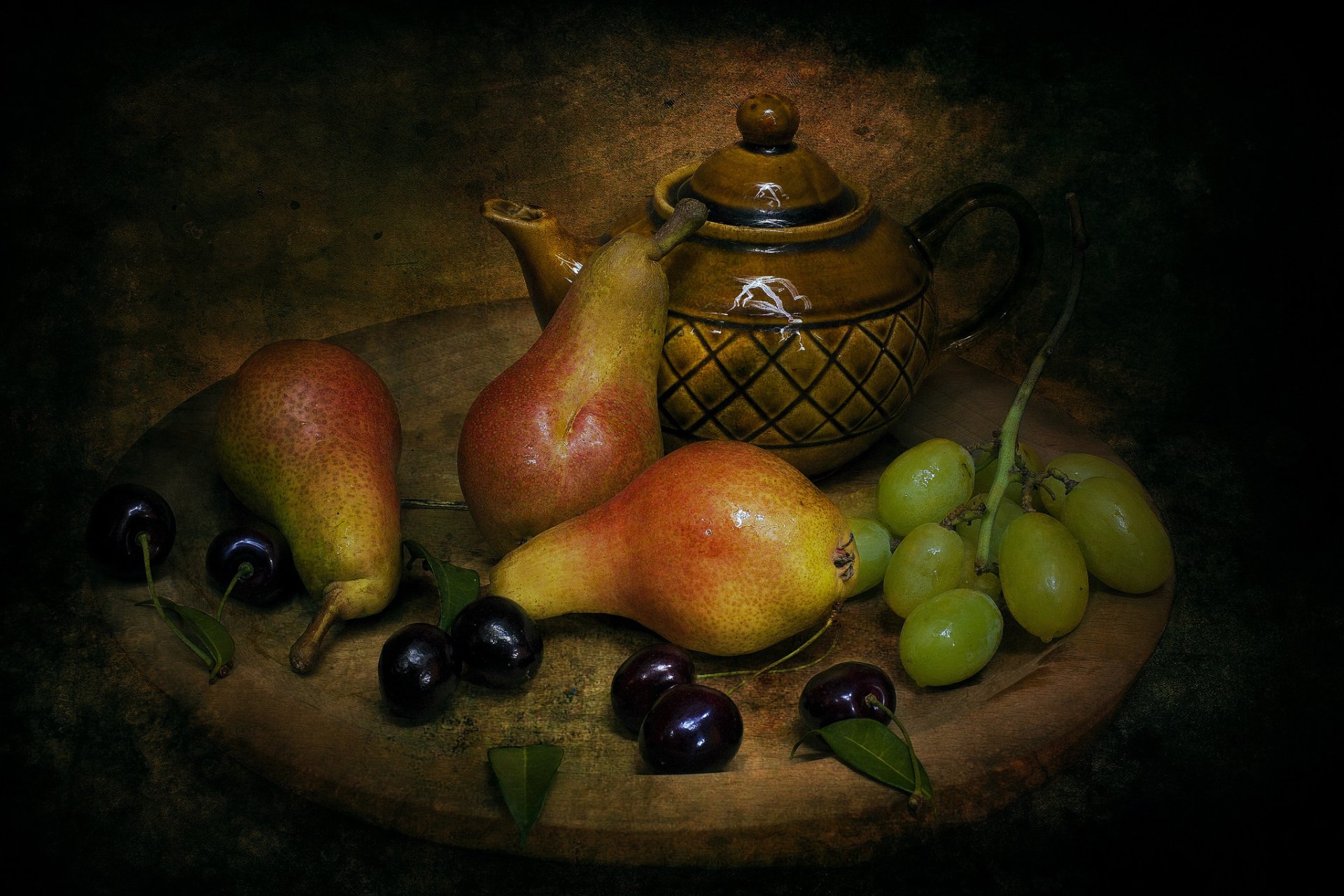 Download Fruit Cherry Teapot Grapes Pear Photography Still Life HD ...
