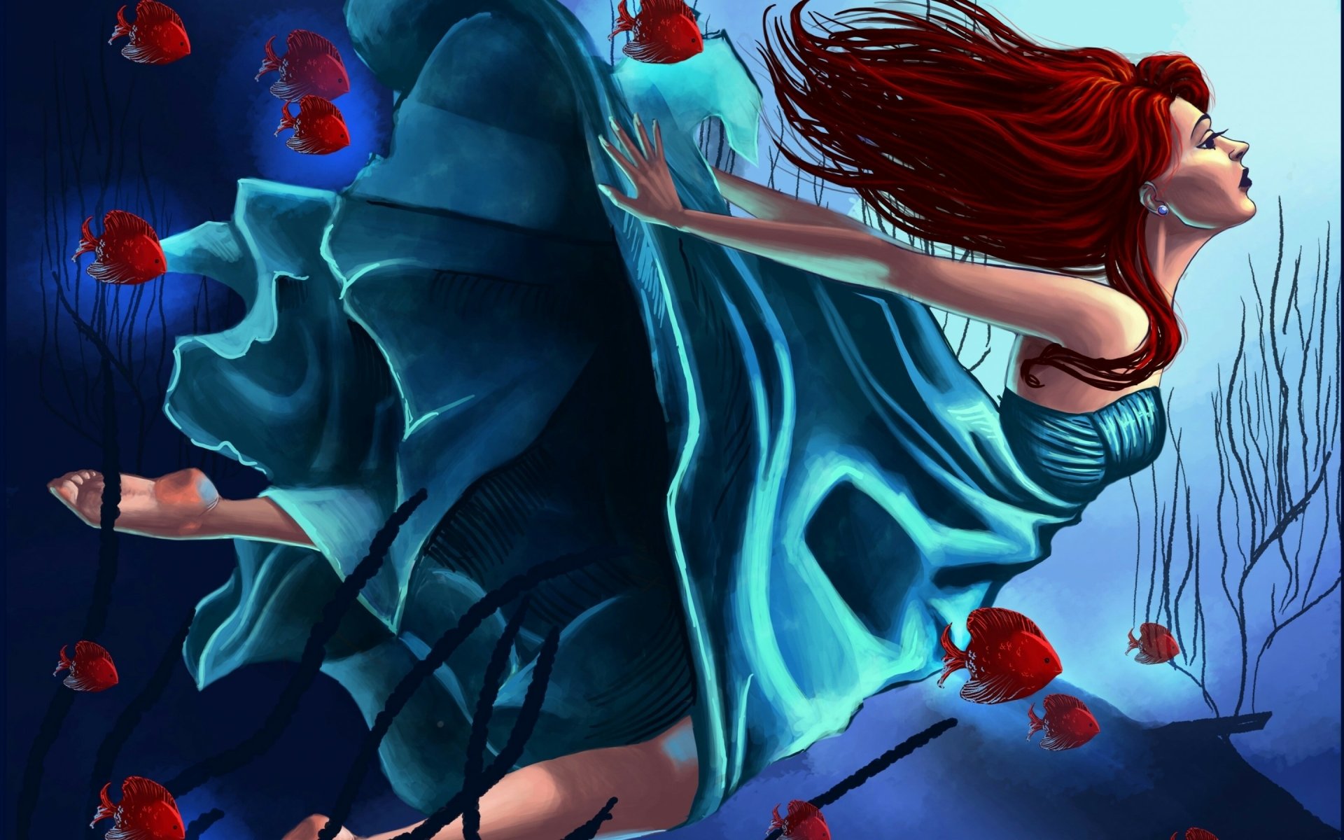 Enchanted Red-Haired Siren: Fantasy Underwater Ocean Dream in HD