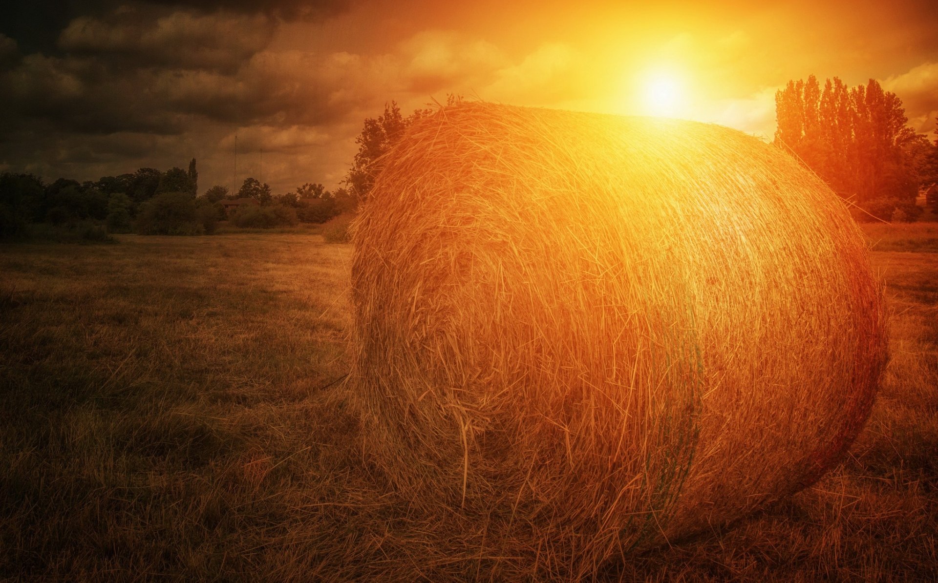 Download Summer Sun Nature Haystack HD Wallpaper