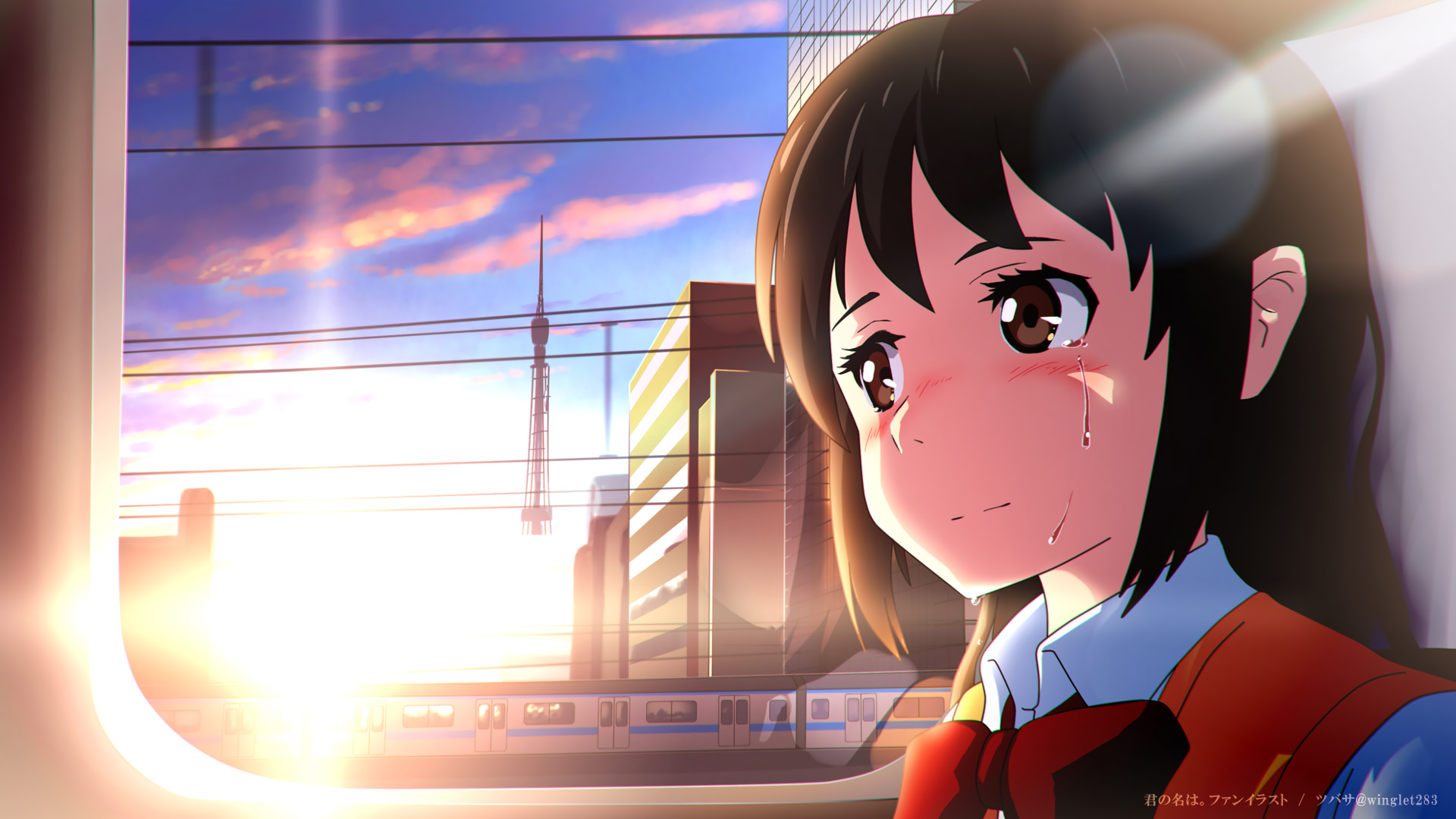 Your Name. | Mitsuha Miyamizu HD Anime Wallpaper at Sunset | 1920x1080 ...