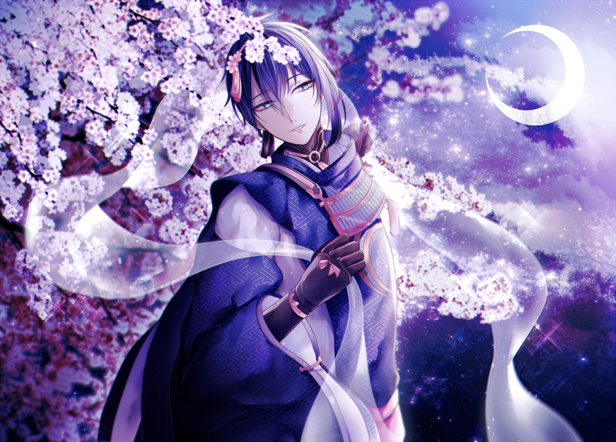 Touken Ranbu Anime HD Wallpaper: Moonlit Blossom Guardian