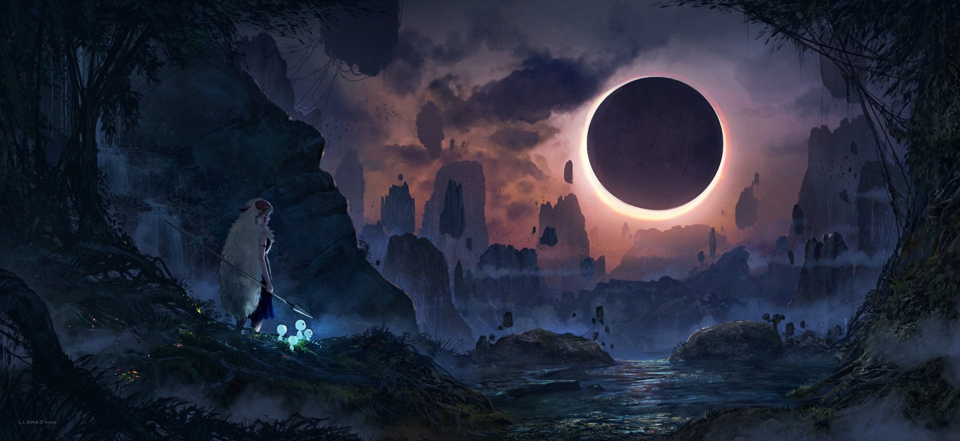Eclipse Landscape: A Princess Mononoke Inspired HD Wallpaper by Florent ...