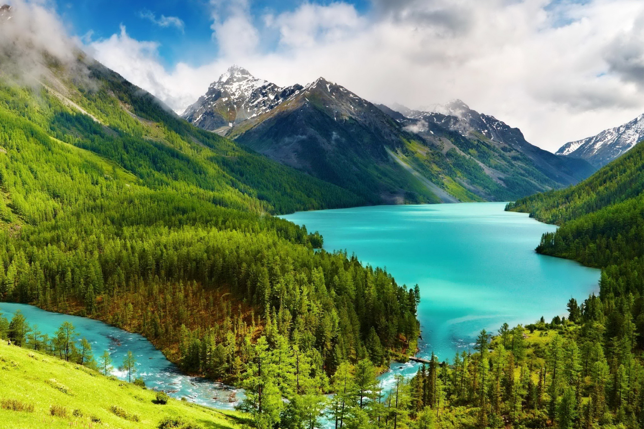Download Mountain Turquoise Forest Nature Lake HD Wallpaper