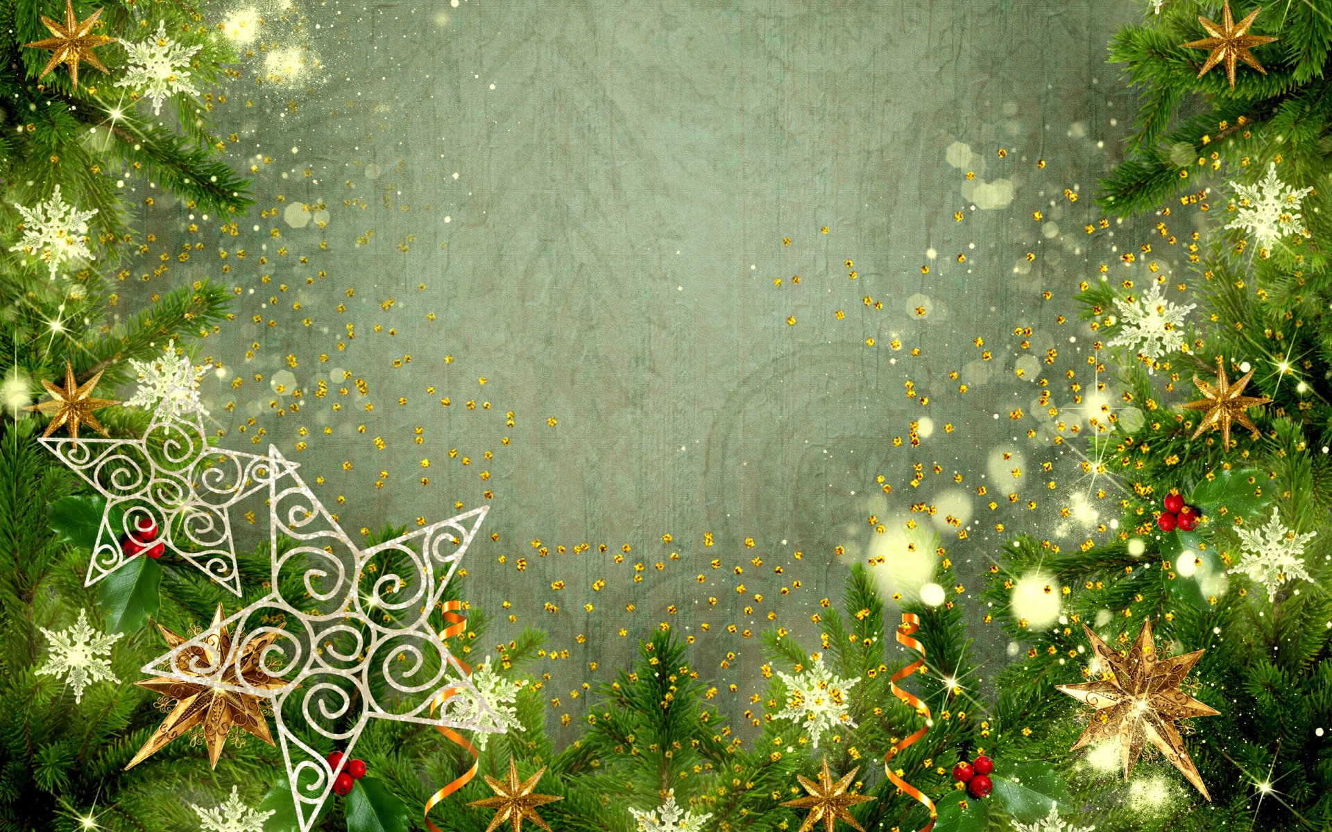 Holiday Sparkle: Christmas Pine & Ribbon Star HD Wallpaper