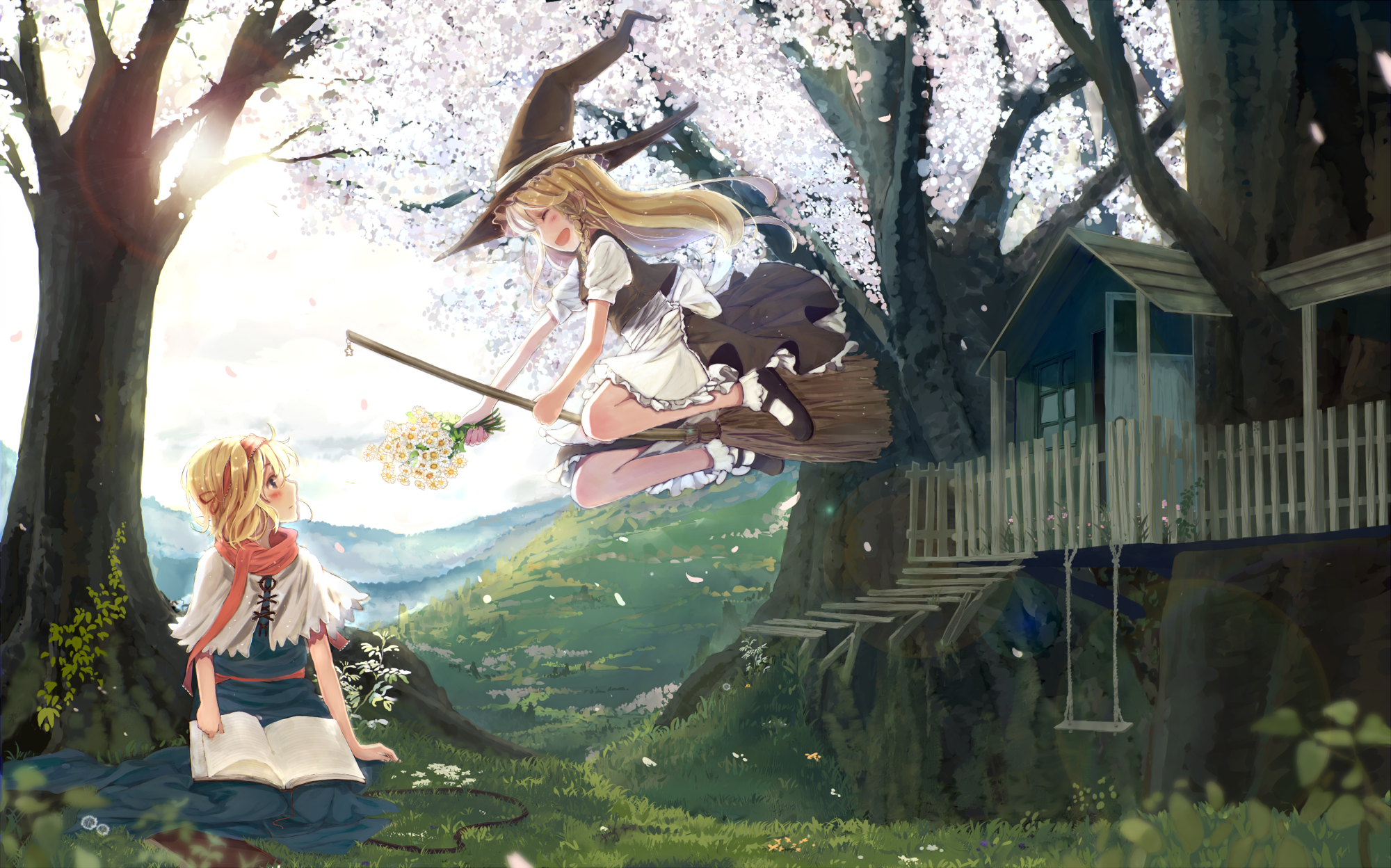 Enchanting Touhou Anime Scene: HD Cherry Blossom Magic Wallpaper