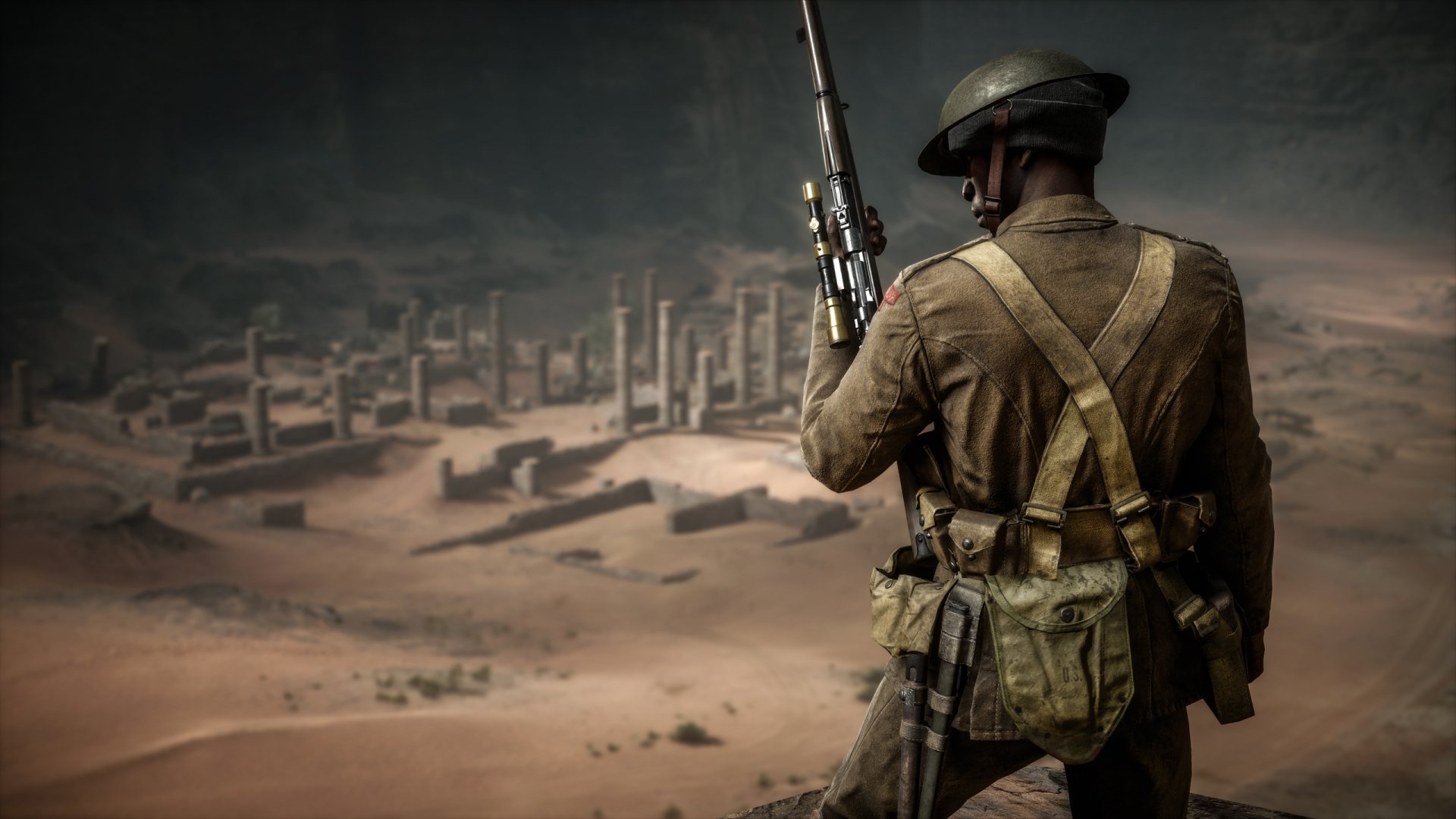 Battlefield 1 HD Wallpaper: Soldier Standing Guard in War-Torn Desert ...