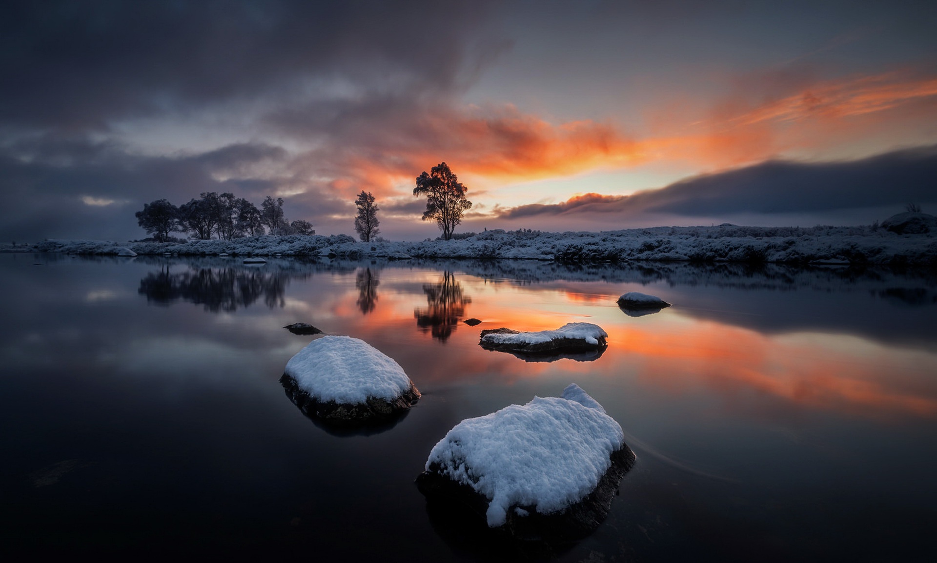 Download River Snow Nature Winter Sunset Reflection HD Wallpaper