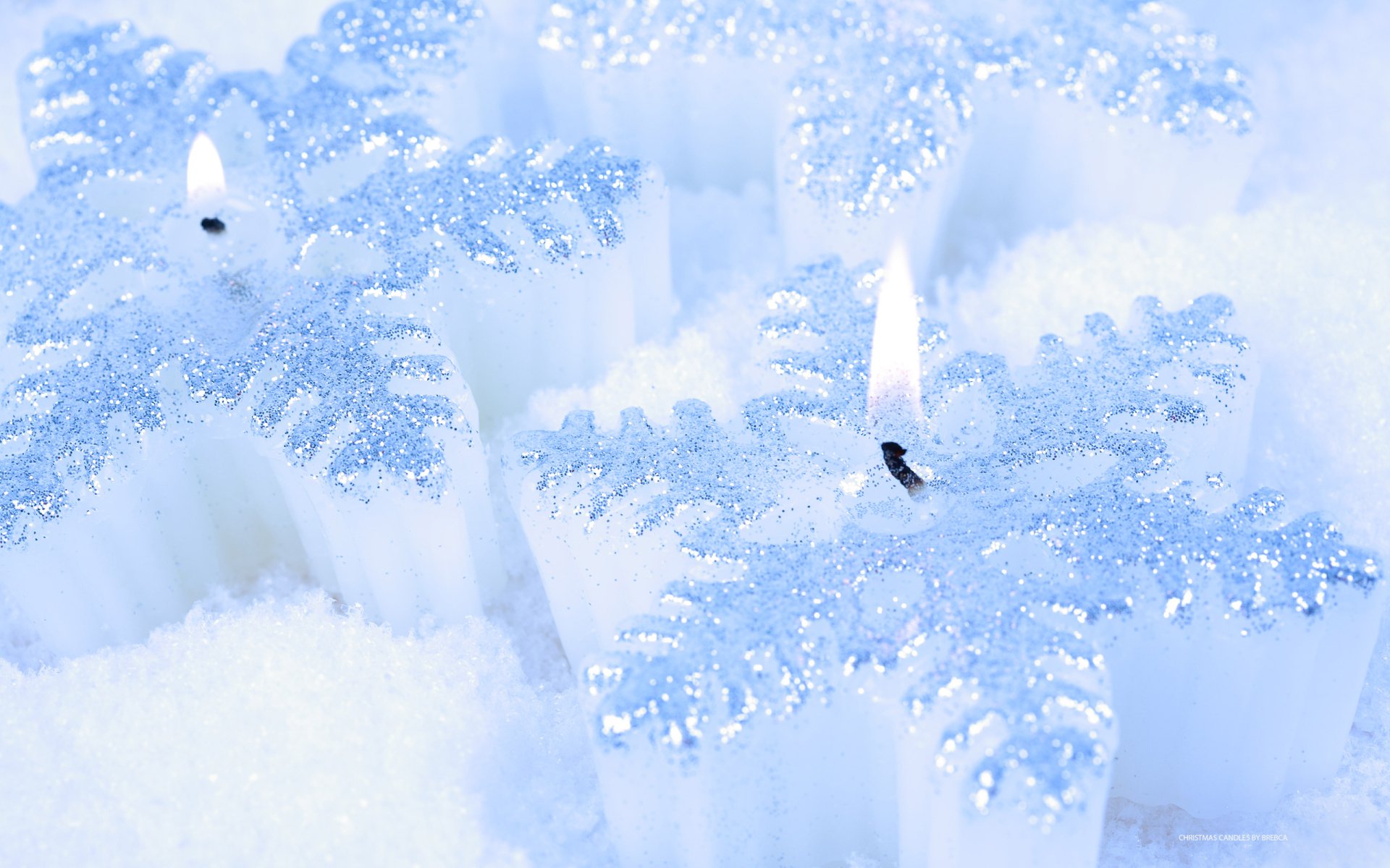 Download White Blue Snowflake Photography Candle HD Wallpaper