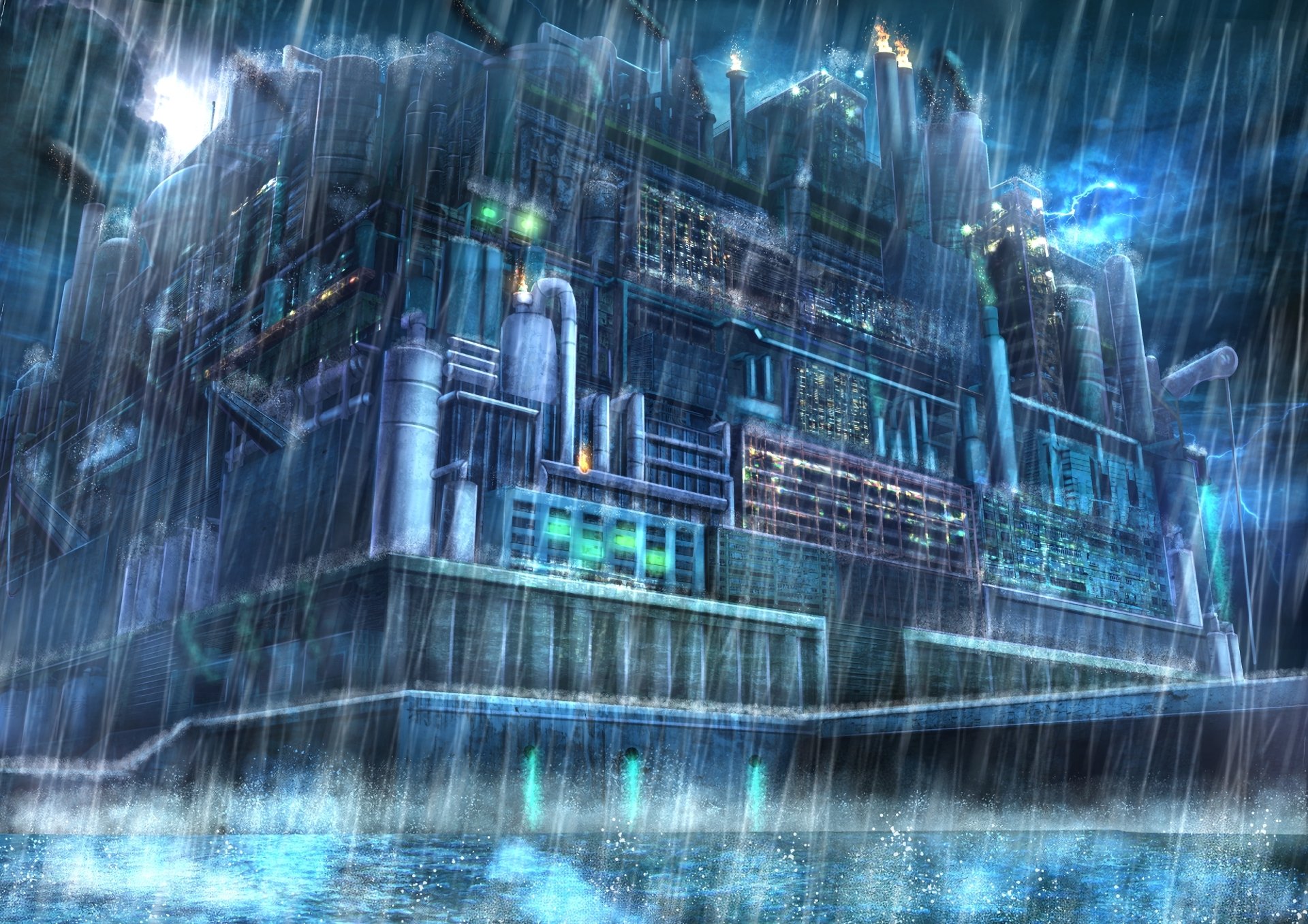 Rainy Midnight: Neon Anime City Building — HD Night Wallpaper ...