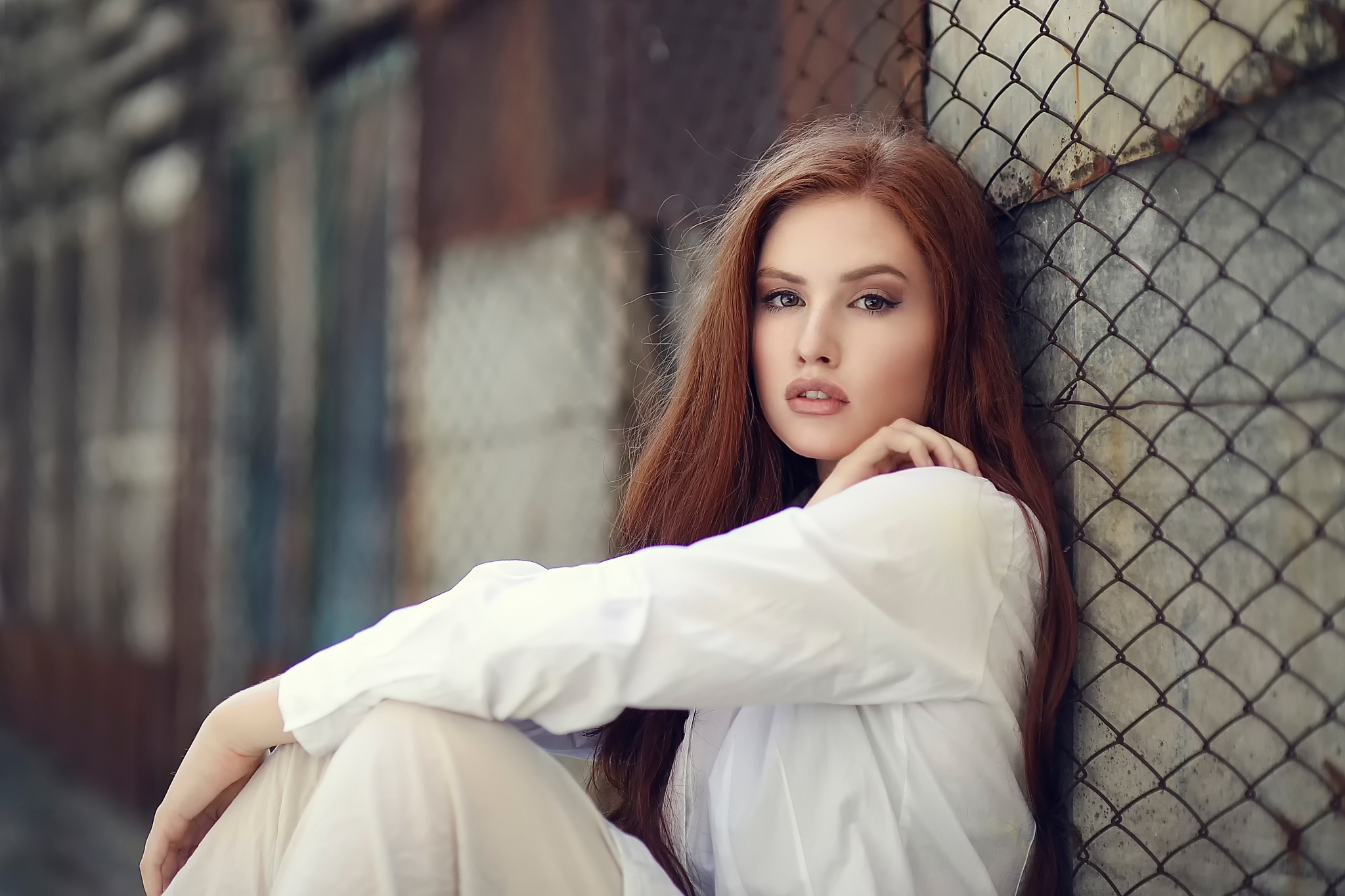 Download Brown Eyes Redhead Woman Model Hd Wallpaper
