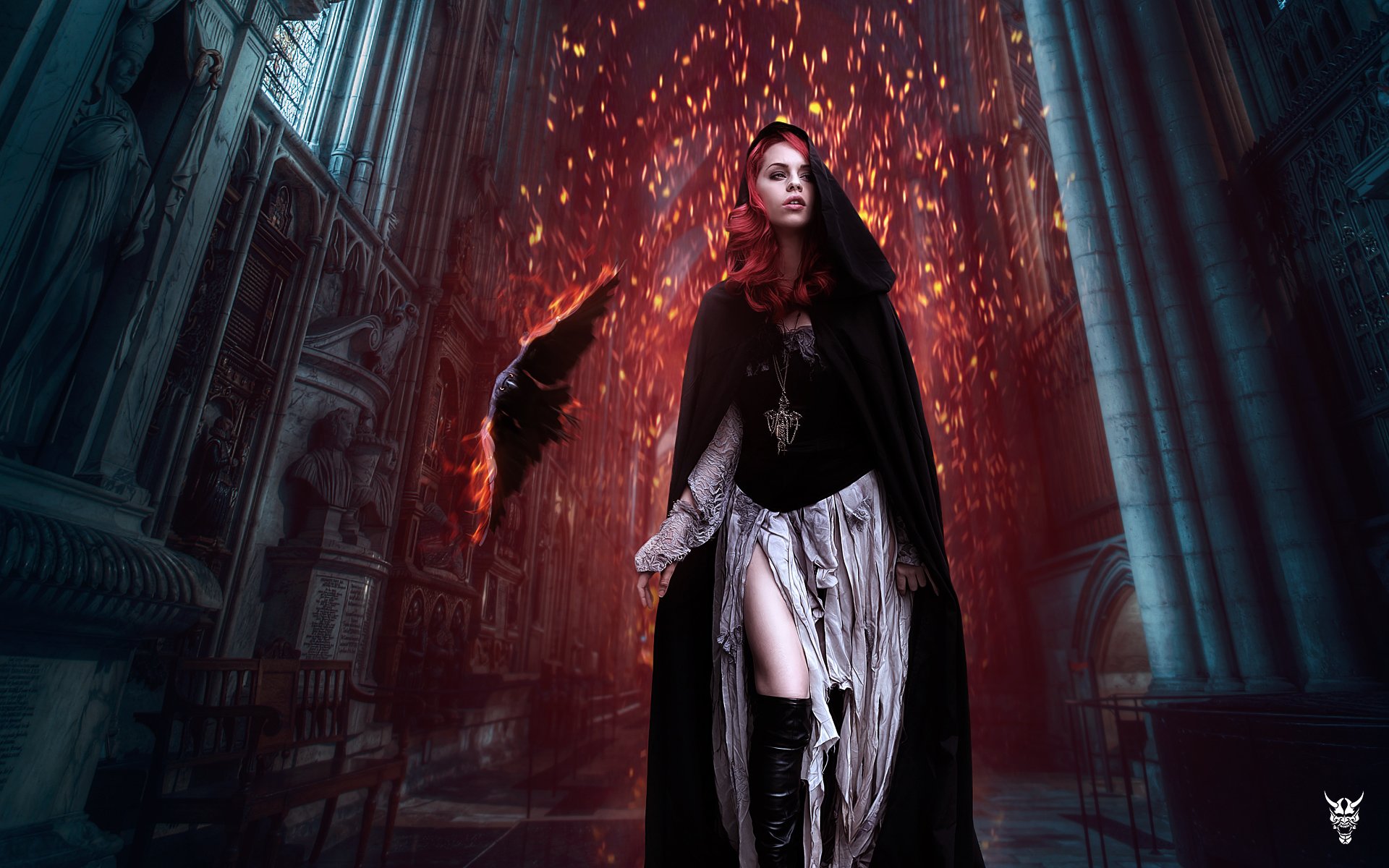 Gothic Raven and Red-Haired Enchantress in a Fantasy Church HD ...