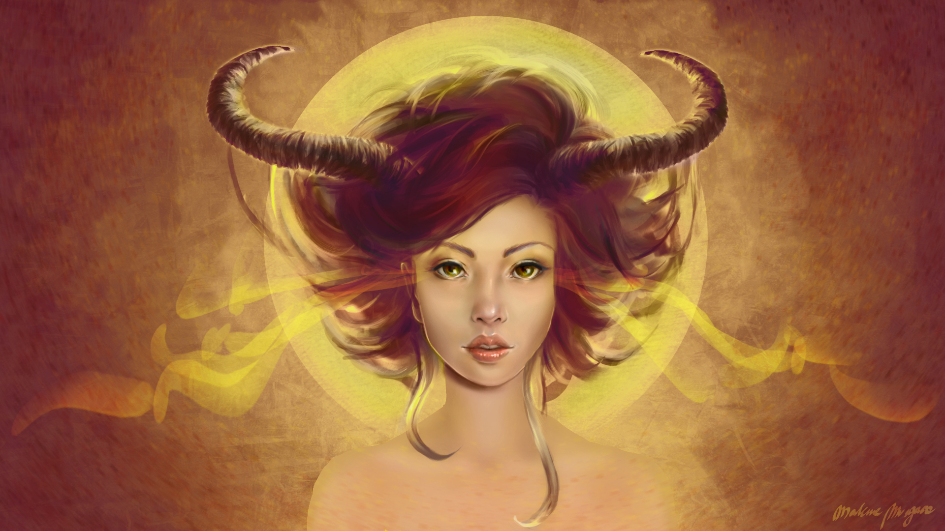 Enigmatic Demon with Green Eyes and Horns – HD Fantasy Wallpaper by ...