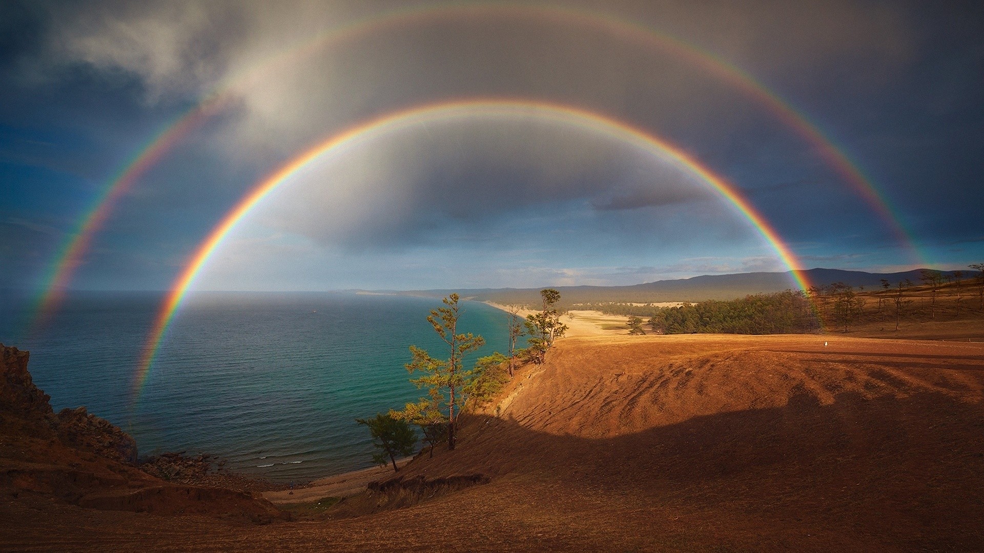 Serene Double Rainbow Over Coastal Horizon - HD Nature Wallpaper by ...