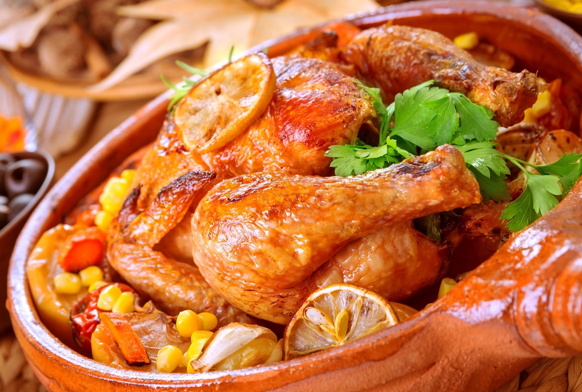 Succulent Roast Chicken Feast | HD Meat & Food Wallpaper Delight