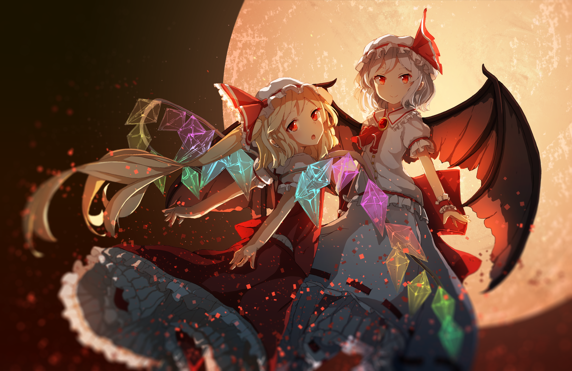 Touhou Sisters Remilia & Flandre Scarlet HD Moonlit Wallpaper