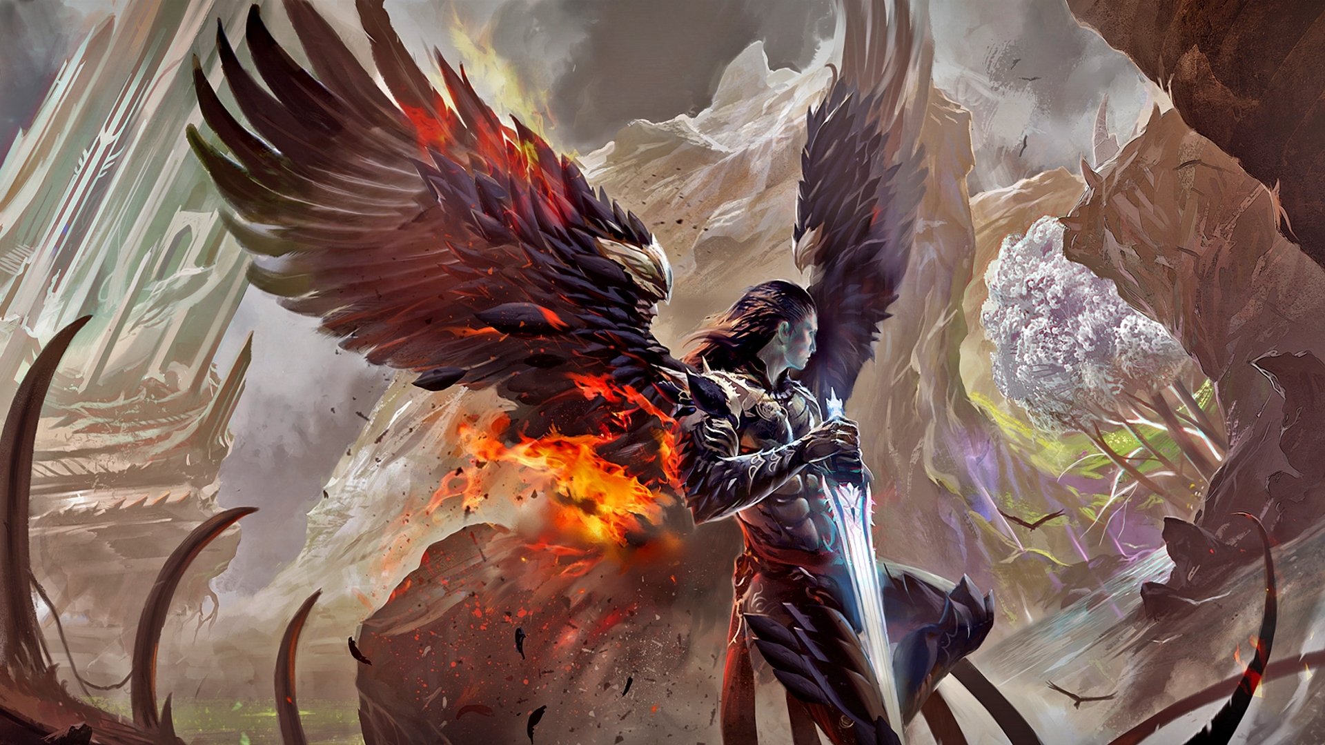 HD Wallpaper of a Fierce Angel Warrior with a Sword by Andreas Zafiratos