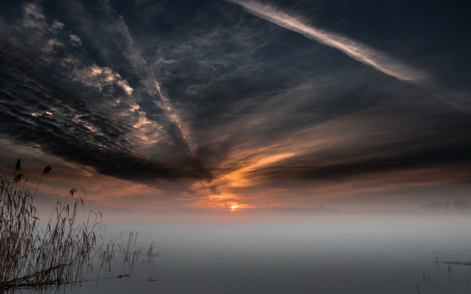 Download Lake Sunset Sky Cloud Nature Fog HD Wallpaper