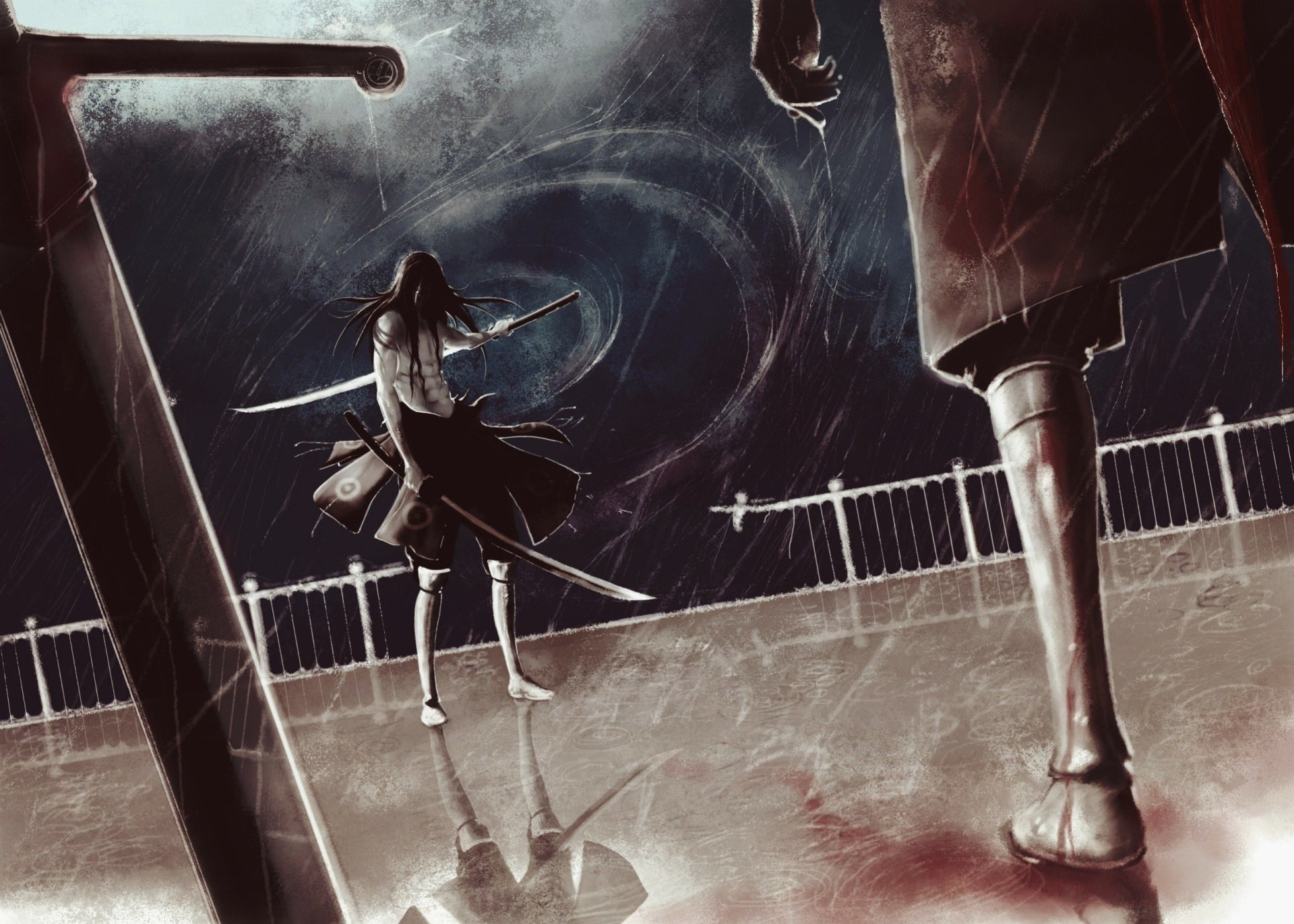 Rain-Soaked Warrior: Reflections of a Sword Anime Duel in HD