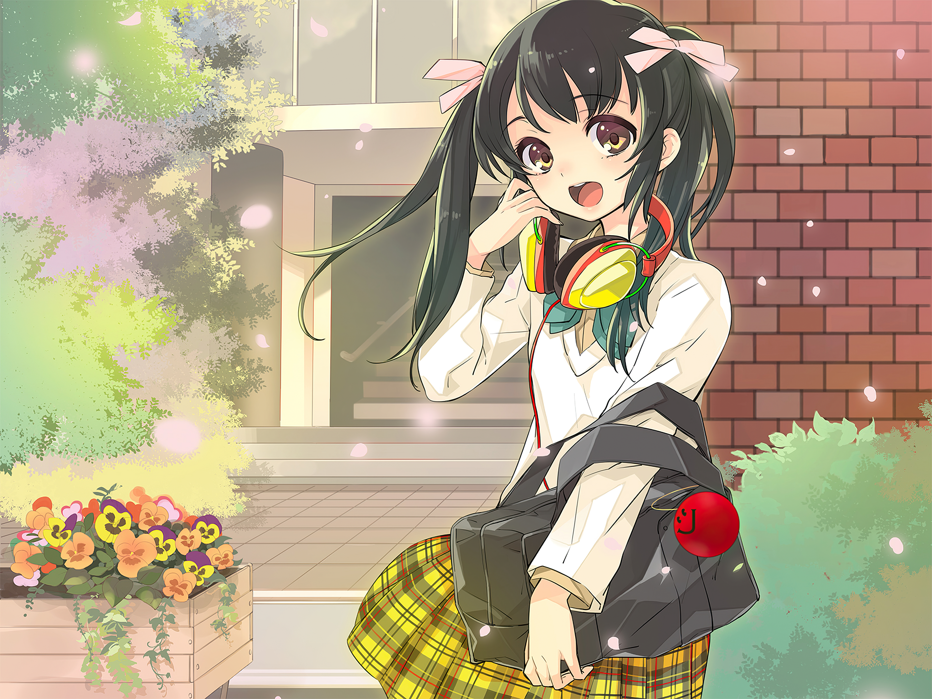 Download Ribbon Black Hair Twintails Anime Headphones HD Wallpaper by ...