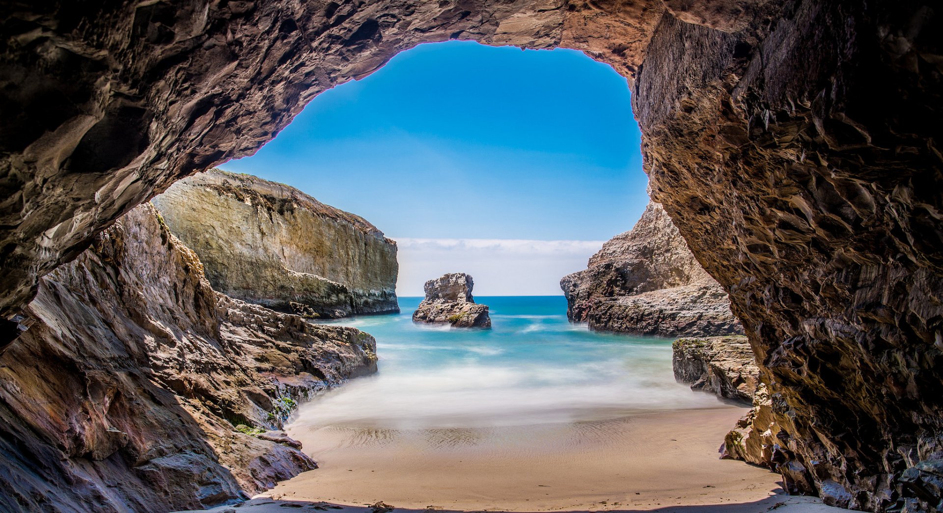 Download Horizon Coast Beach Ocean Nature Cave HD Wallpaper