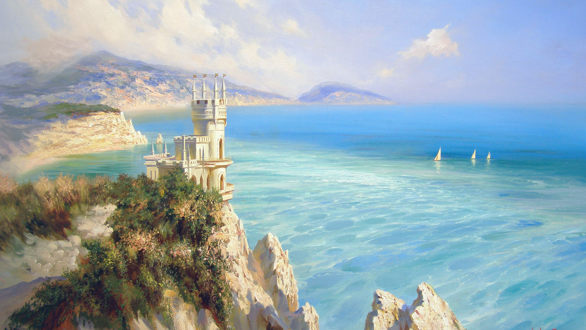 Fantasy Castle by the Ocean - HD Wallpaper