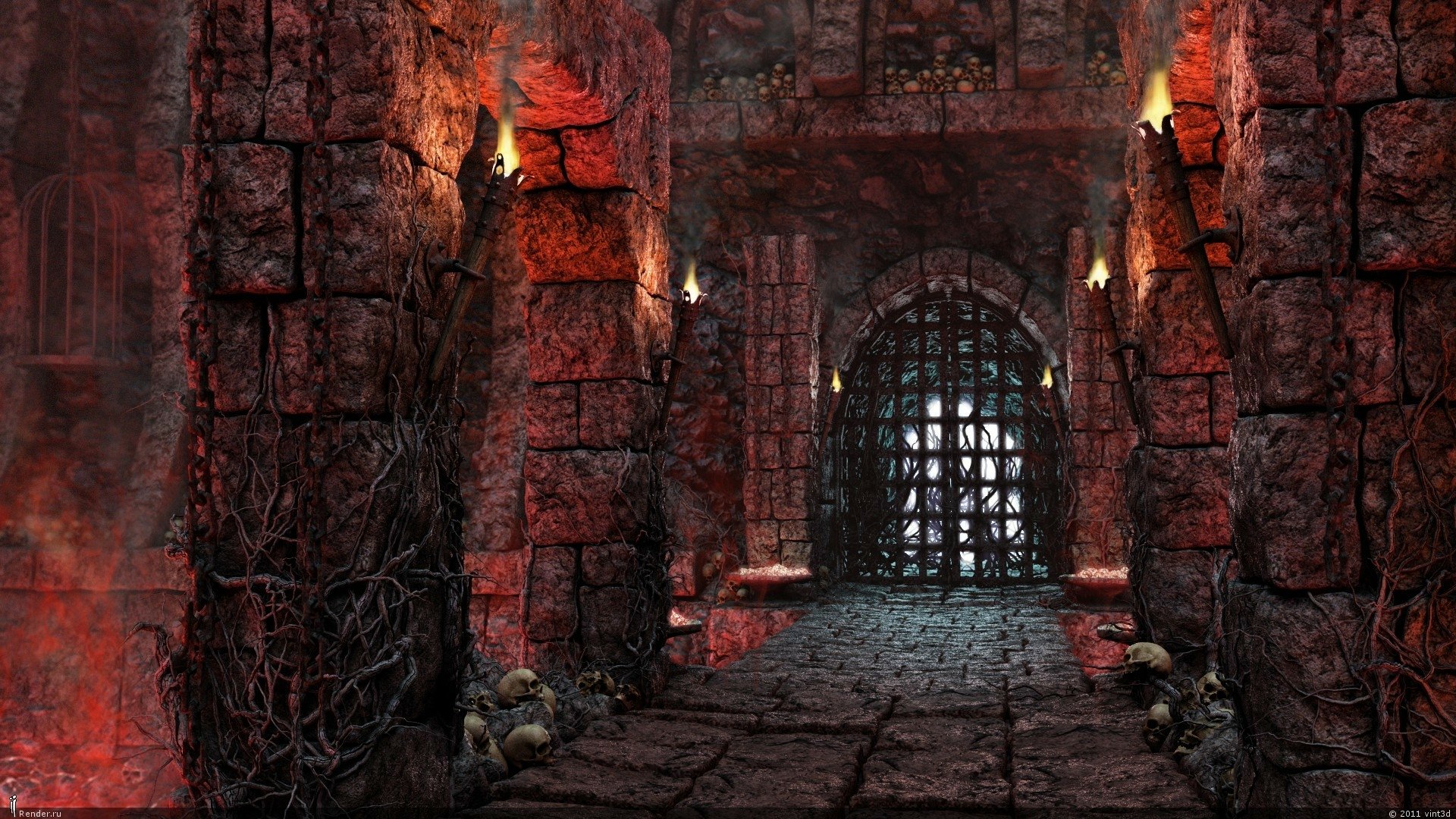 Download Torch Skull Gothic Castle Fantasy Dark HD Wallpaper