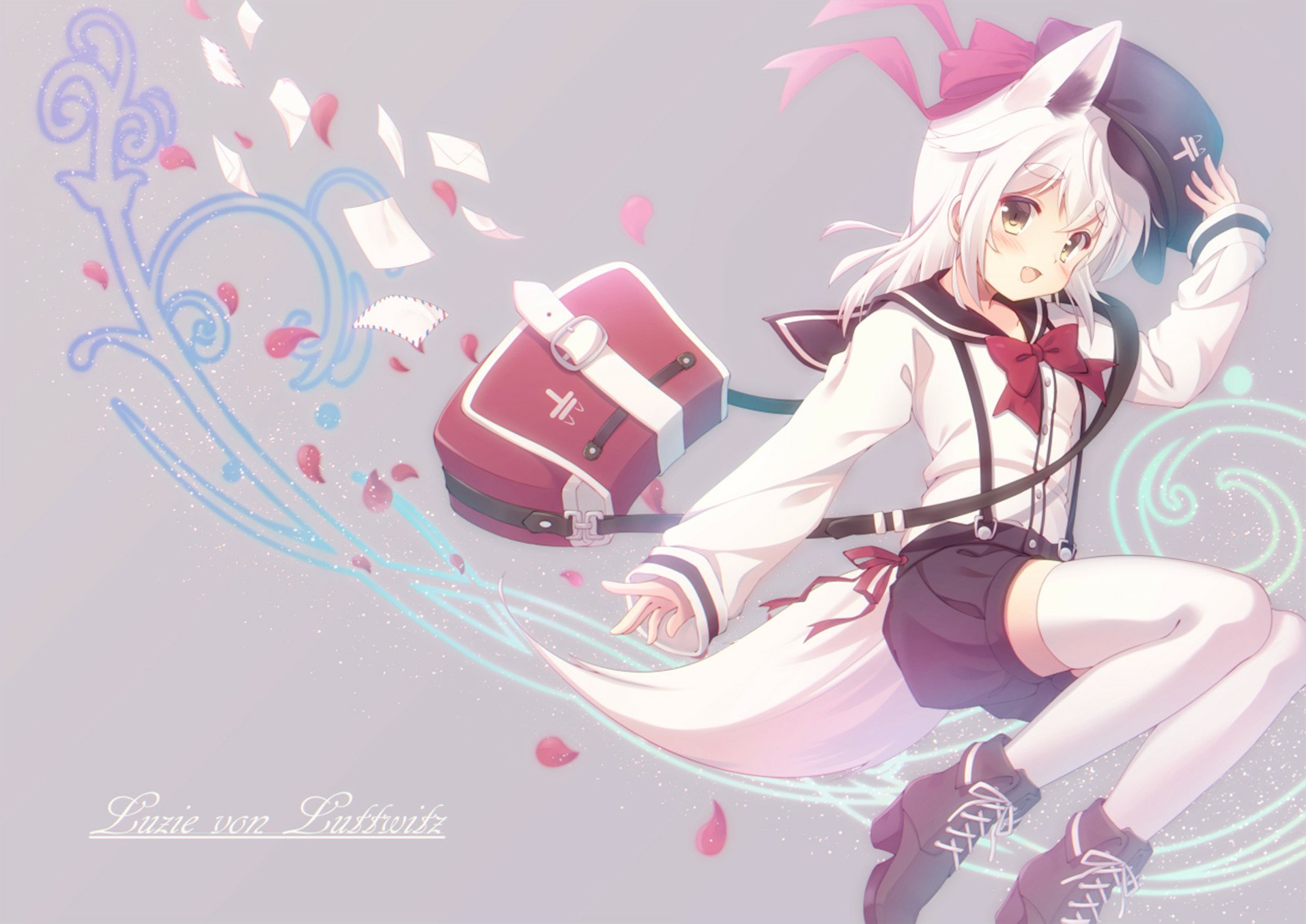 Download Hat Thigh Highs School Uniform Bag White Hair Anime Original ...