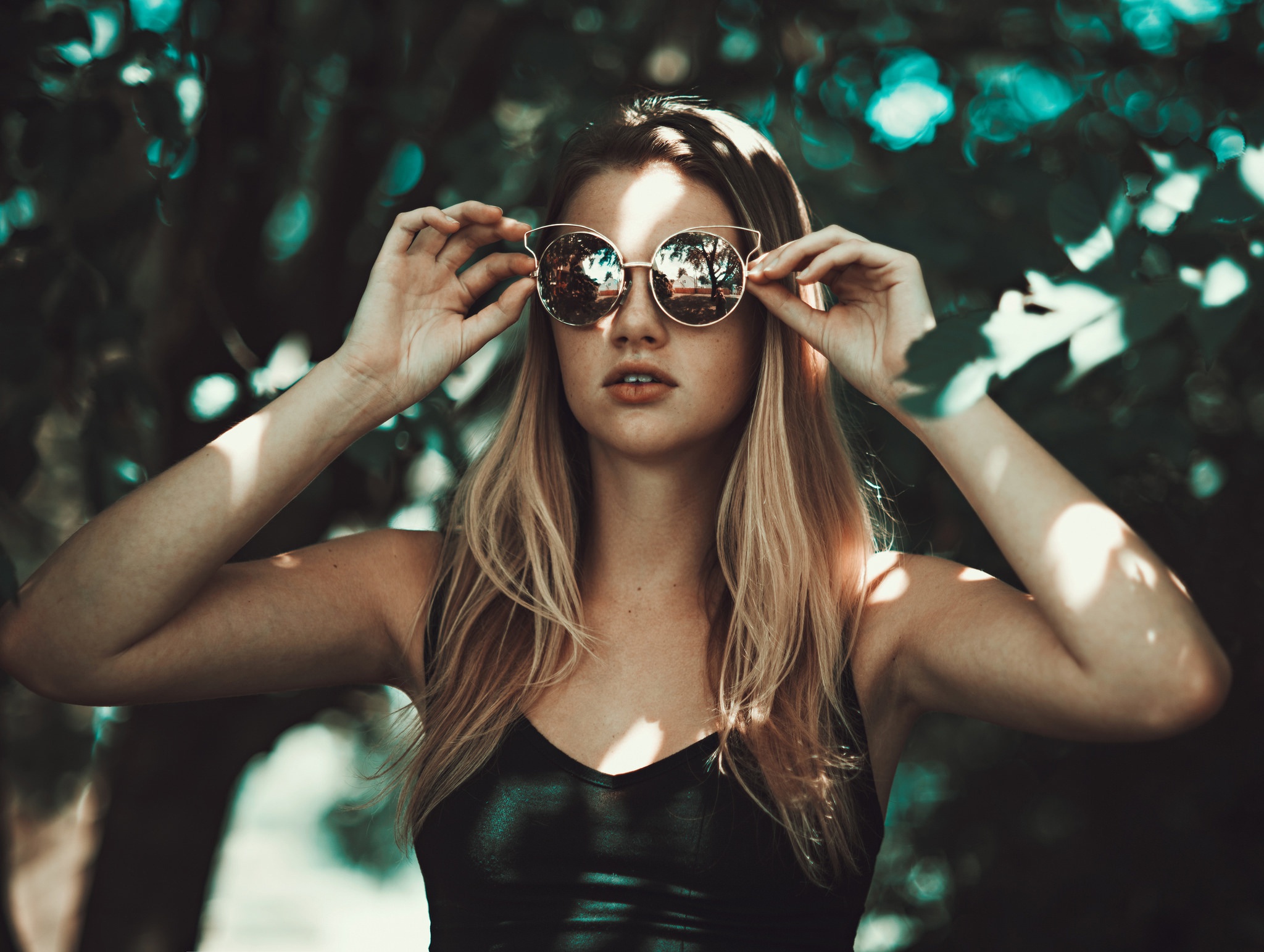 Download Sunglasses Bokeh Blonde Woman Model HD Wallpaper by Marie Killen
