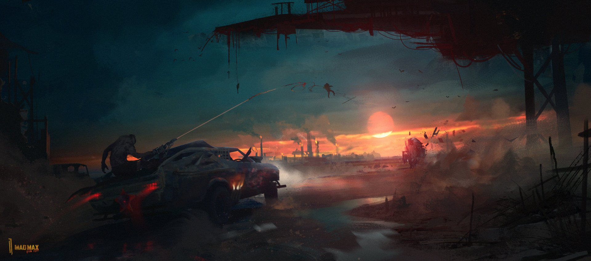 Mad Max Sunset: Sci-Fi Post-Apocalyptic Car HD Wallpaper by Ismail Inceoglu
