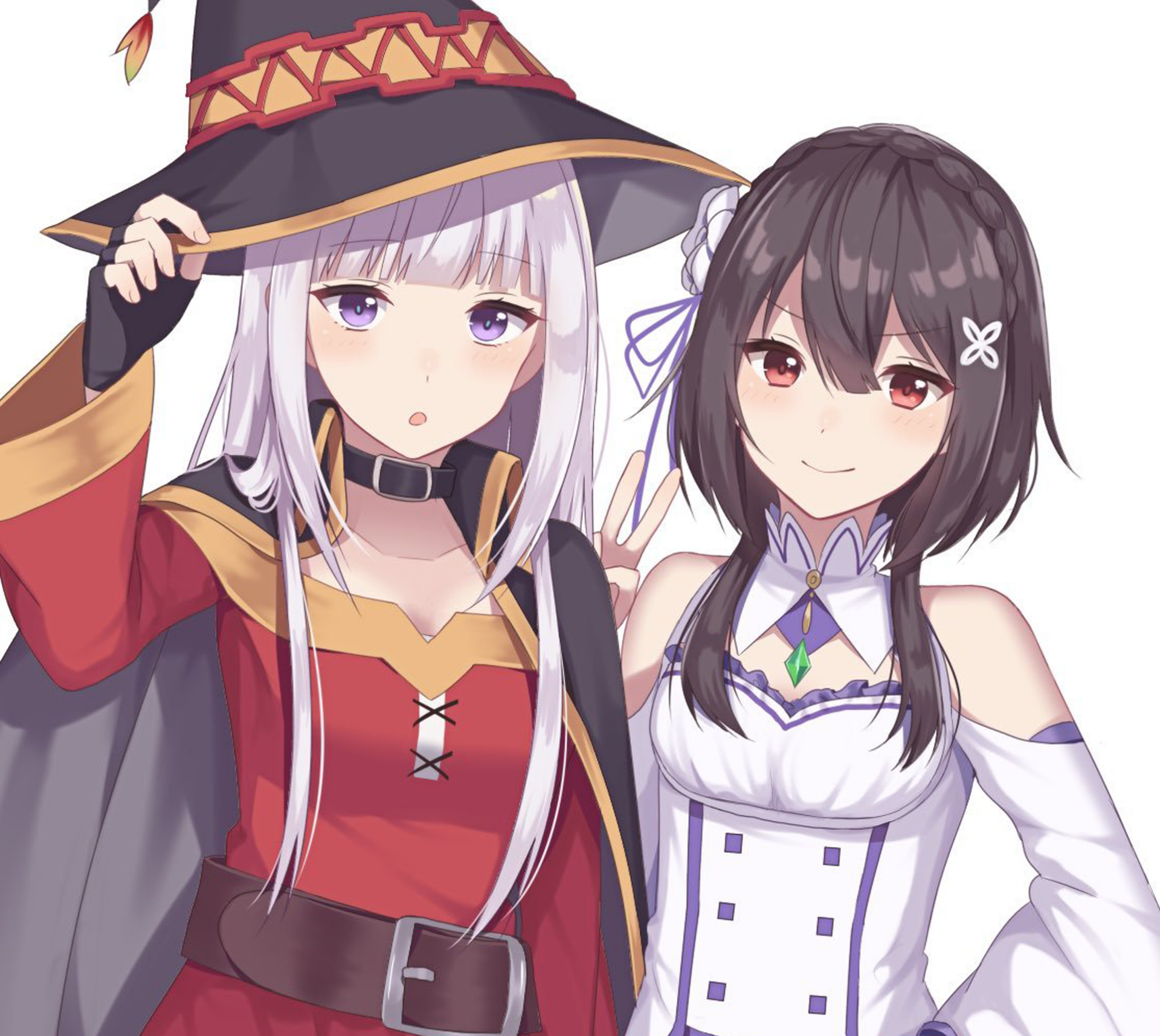 Anime Crossover HD Wallpaper: Megumin and Emilia