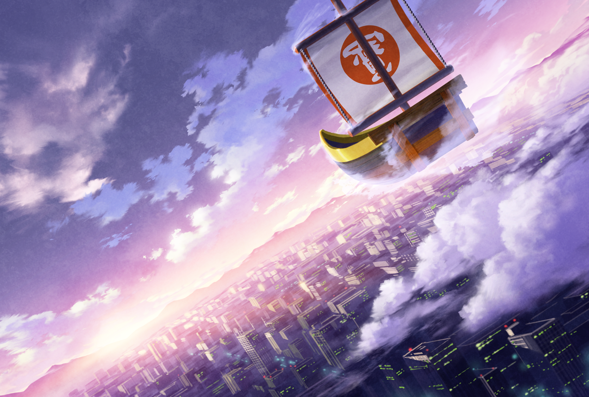 Download Sky Building Cloud Boat Anime Original Sky Anime HD Wallpaper ...