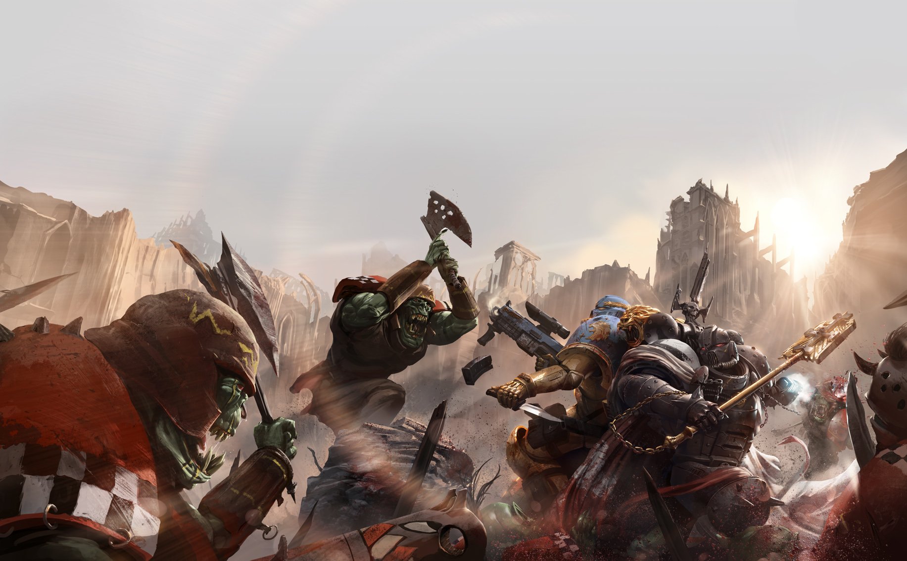 Warhammer 40K Space Marine Clash – Epic HD Video Game Wallpaper