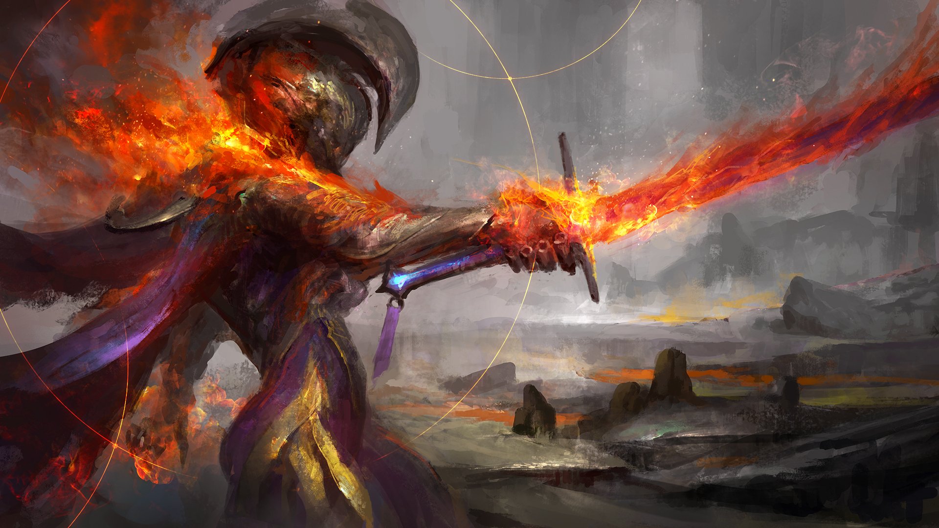 Flaming Warframe Warrior HD Wallpaper by Daniel Kamarudin