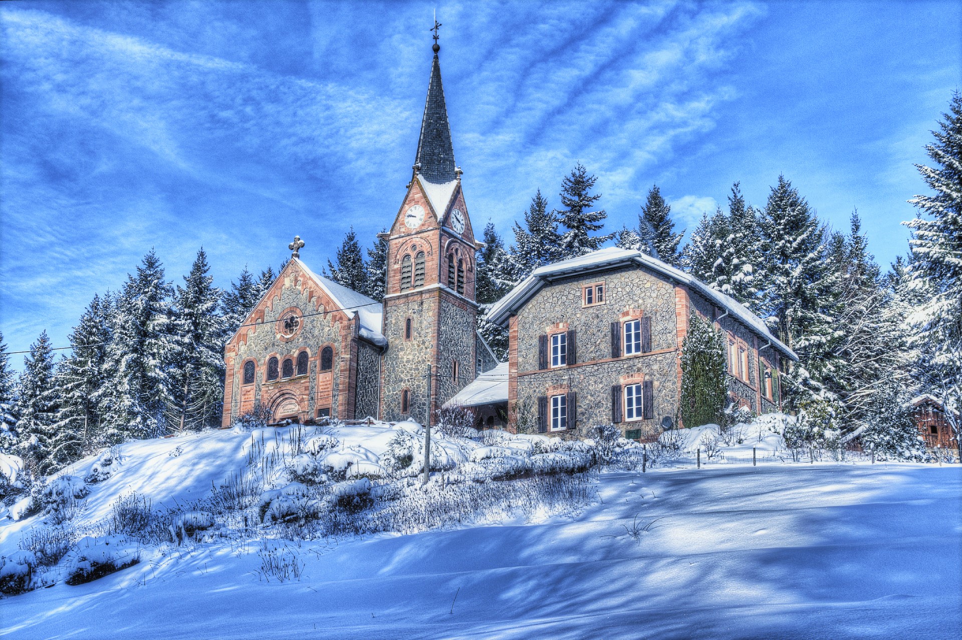 Winter Church Scene Background