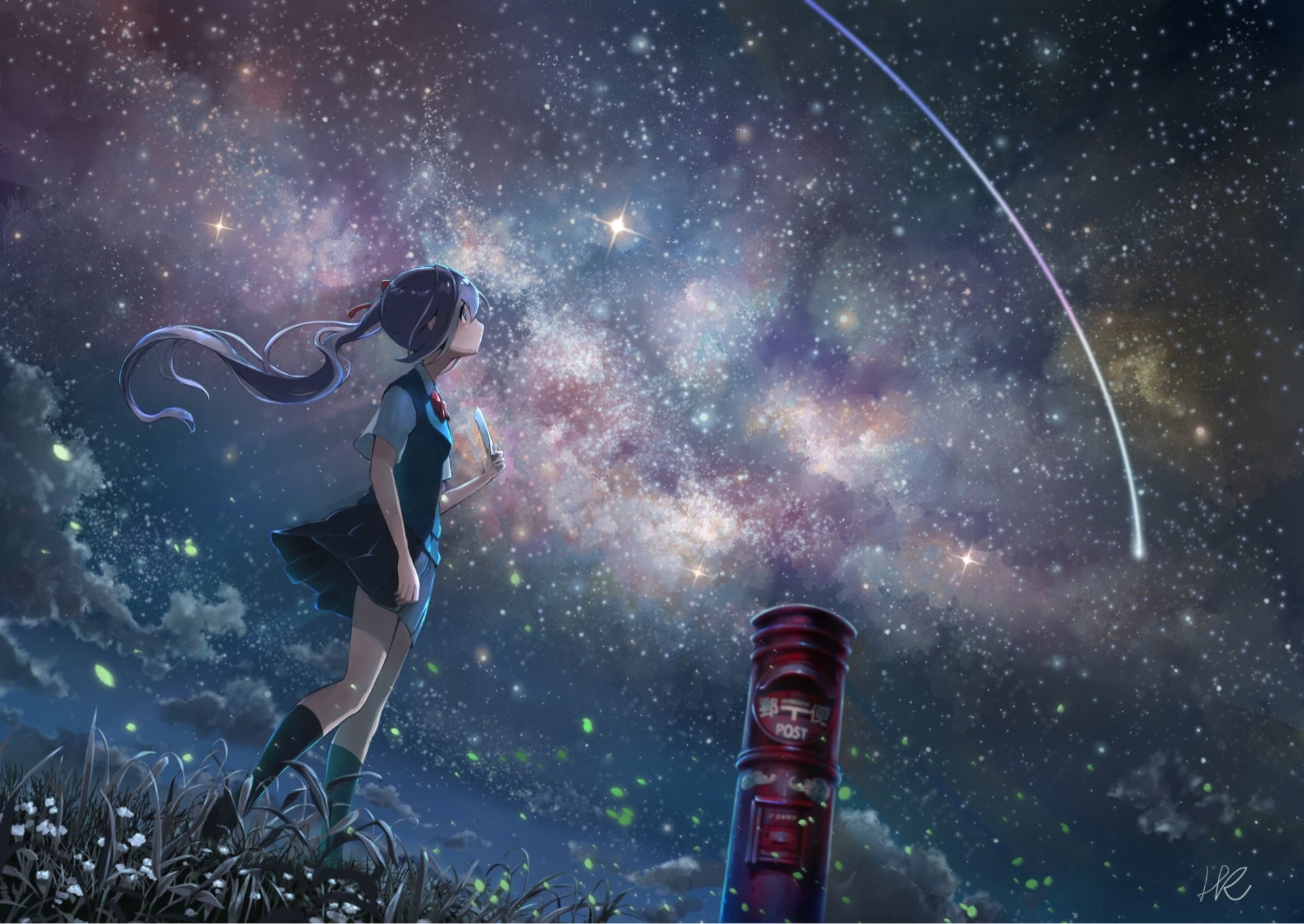 Hatsune Miku HD Wallpaper: Celestial Vocaloid Nightscape by れいた