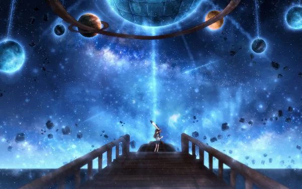 Starry Night Sky with Telescope - Anime HD Wallpaper by クメキ